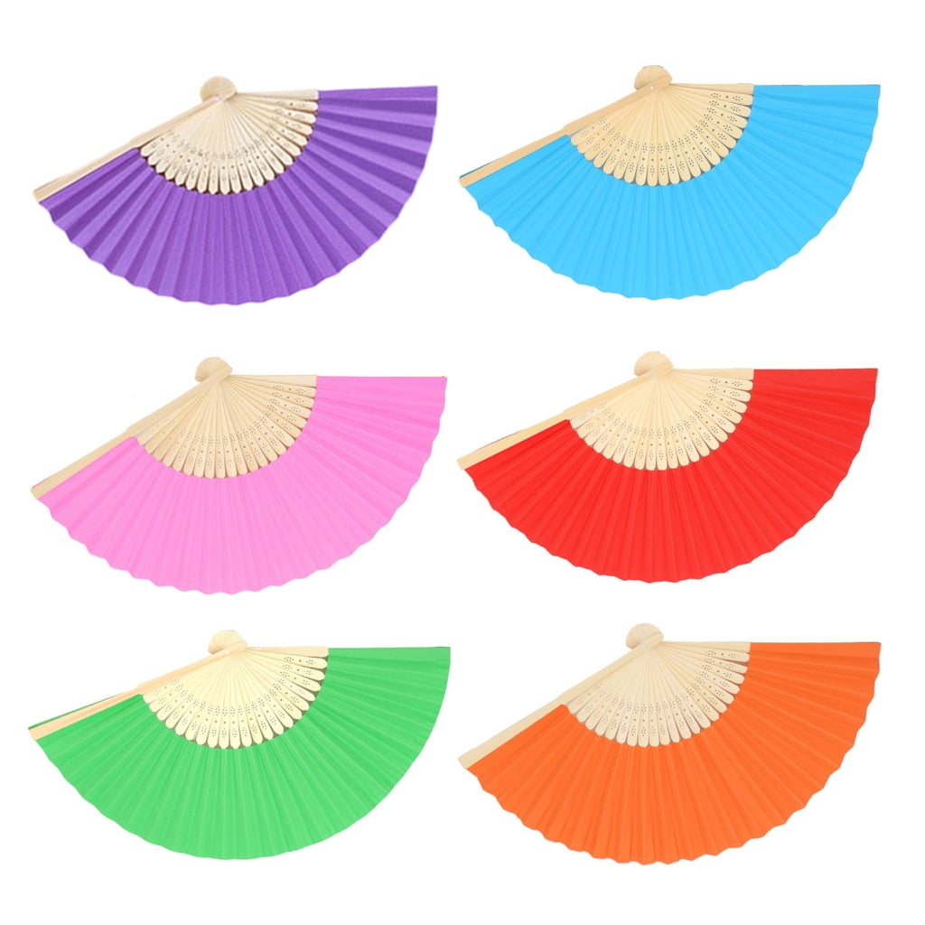 SIEYIO 6Pieces Foldable Bamboos Handle Hand Fans for Raves Event ...