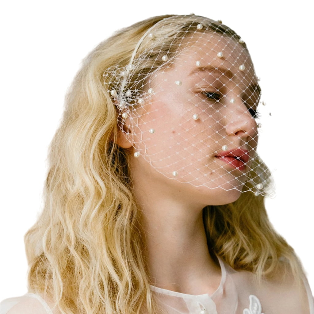 SIEYIO Bride Forehead Veil Wedding Ceremony Pearl Veil Hairhoop Wedding ...