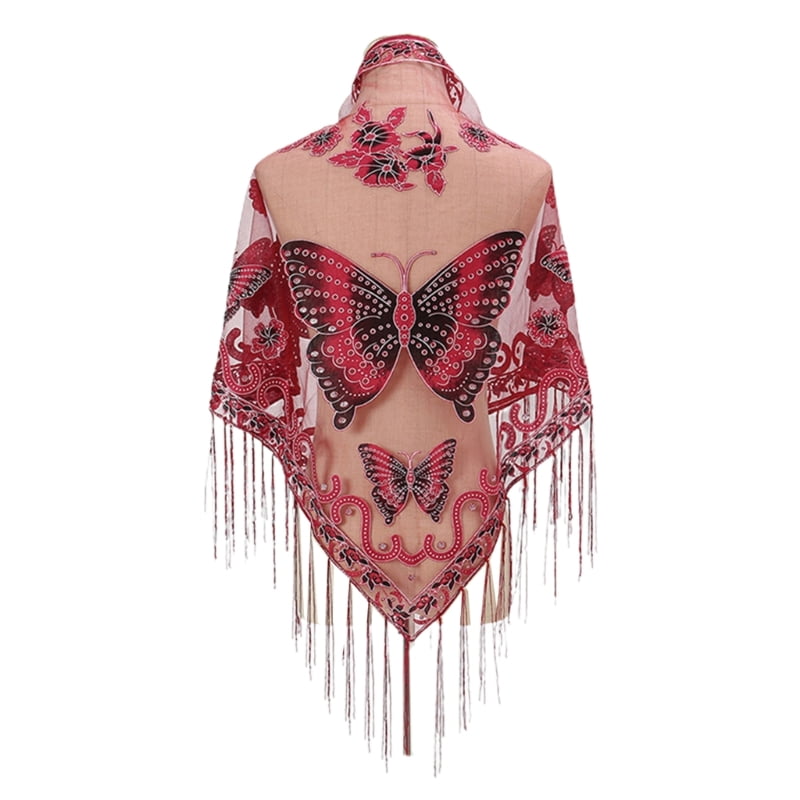 SIEYIO Butterfly Embroidered Shawls And Wrap Sheer Shawl With Fringe ...