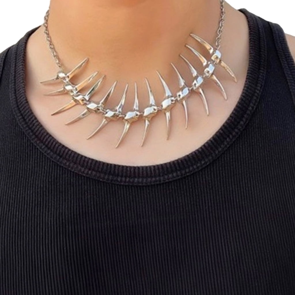 SIEYIO Edgy Silver Fishbone Collar Chain Surrealist Bracelet Jewelry ...
