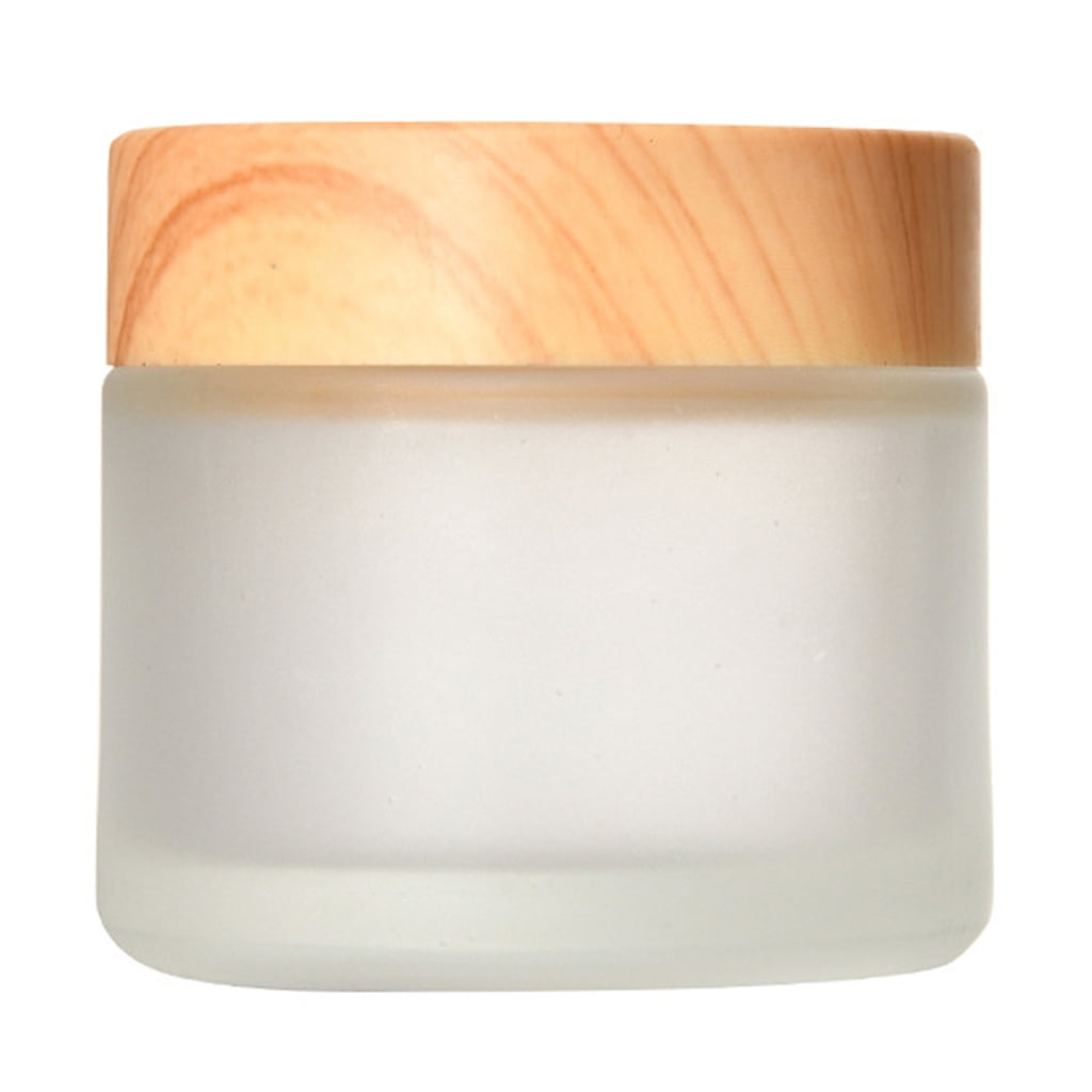 SIEYIO Frosted Glass Cream Jar Bottle with Wood Grain Lid Refillable ...