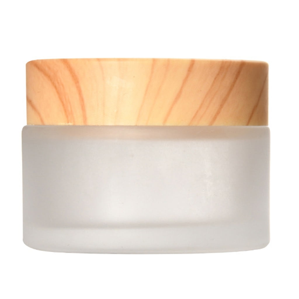 SIEYIO Frosted Glass Cream Jar Bottle with Wood Grain Lid Refillable ...