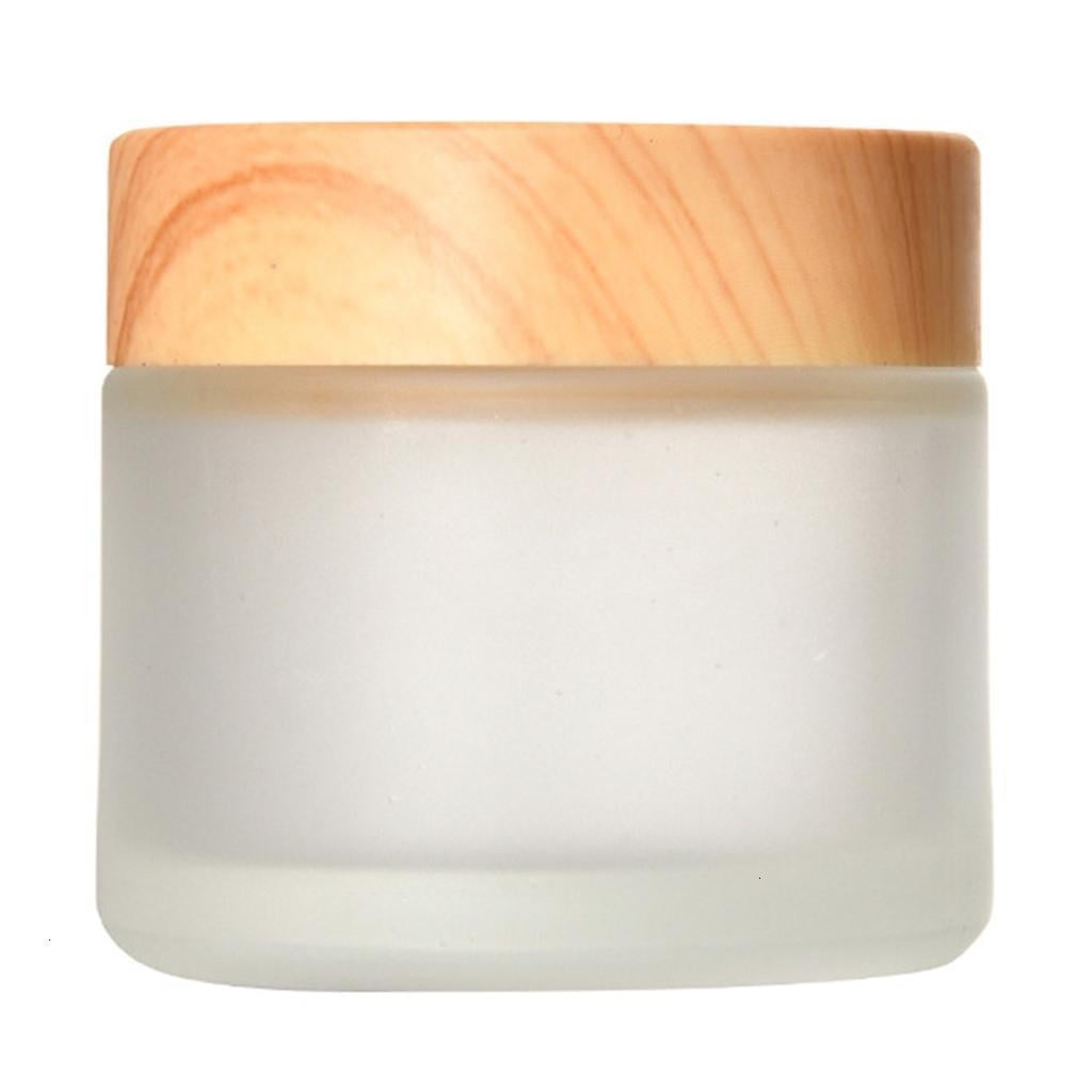 SIEYIO Frosted Glass Cream Jar Bottle with Wood Grain Lid Refillable ...