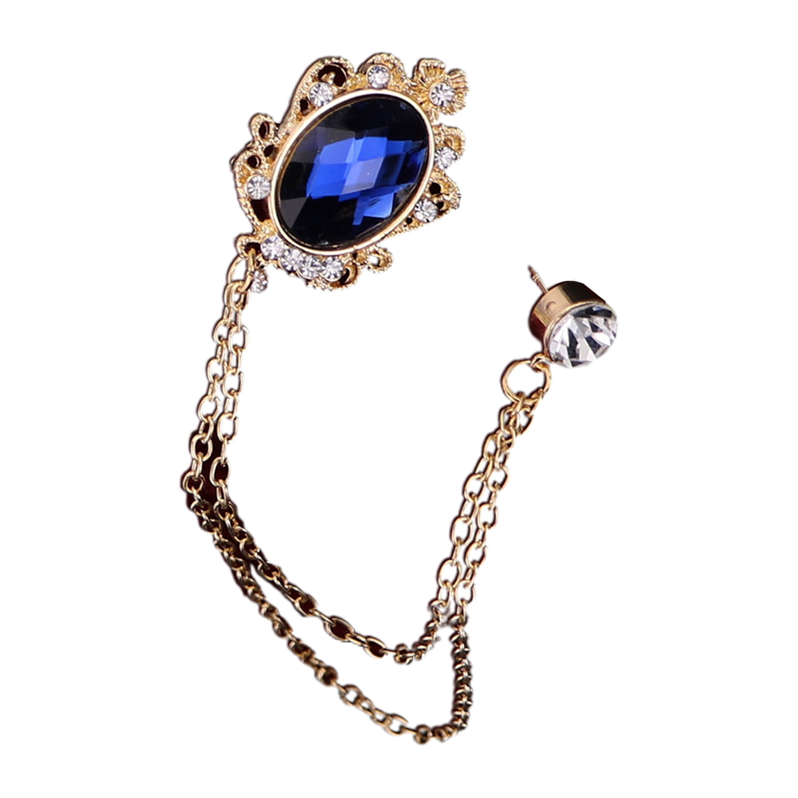 SIEYIO Gem Brooch Lapel Pin Chain for Men Suit Tassel Collar Chains for ...