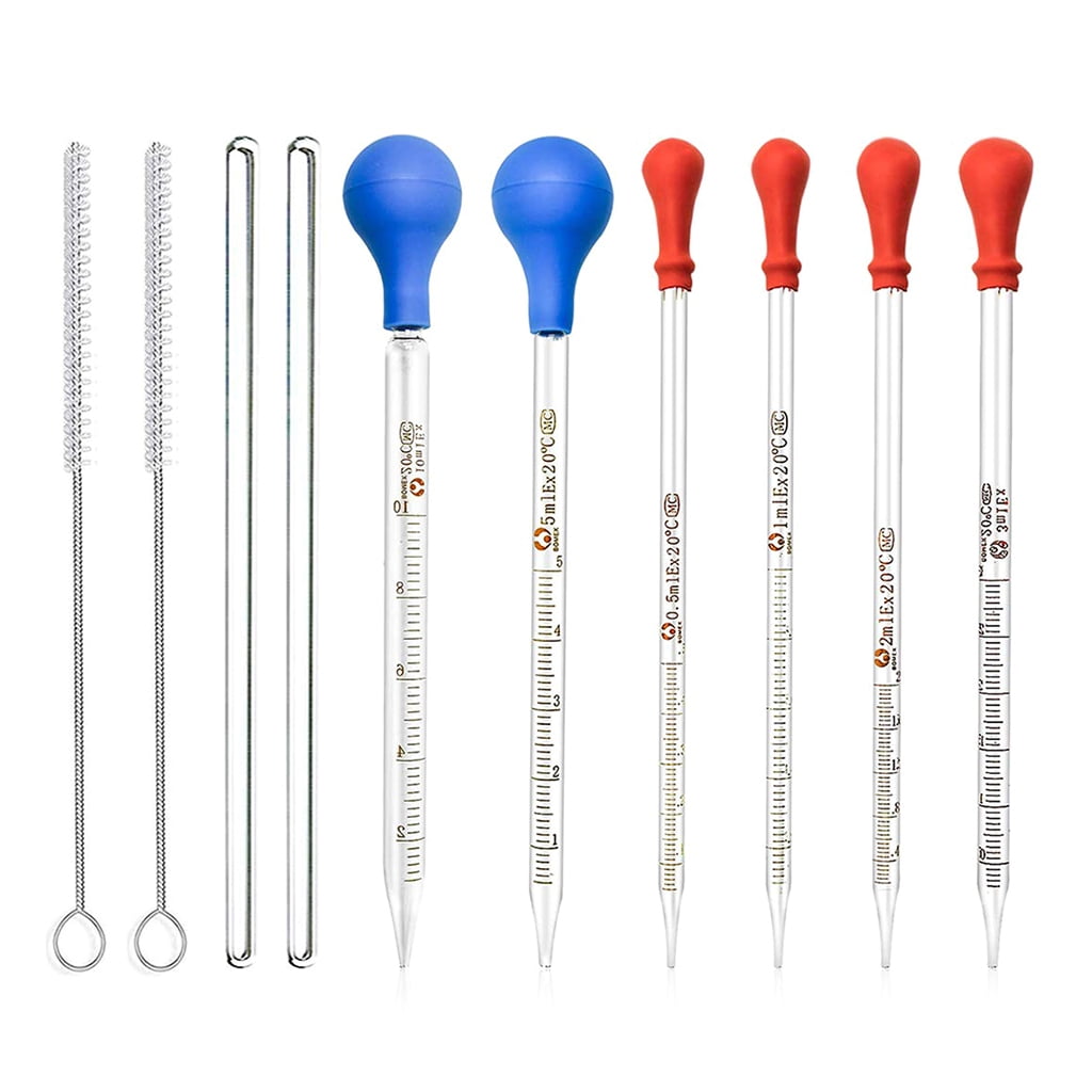 SIEYIO Glass Graduated Dropper Pipette 0.5ml 1ml 2ml 3ml 5ml 10ml for w ...