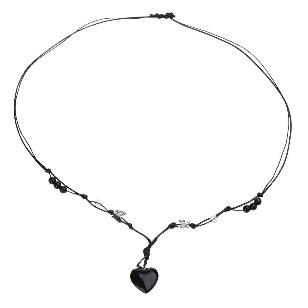 SIEYIO Heart Pendant Clavicle Chain Necklace Black Gemstone-Statement ...