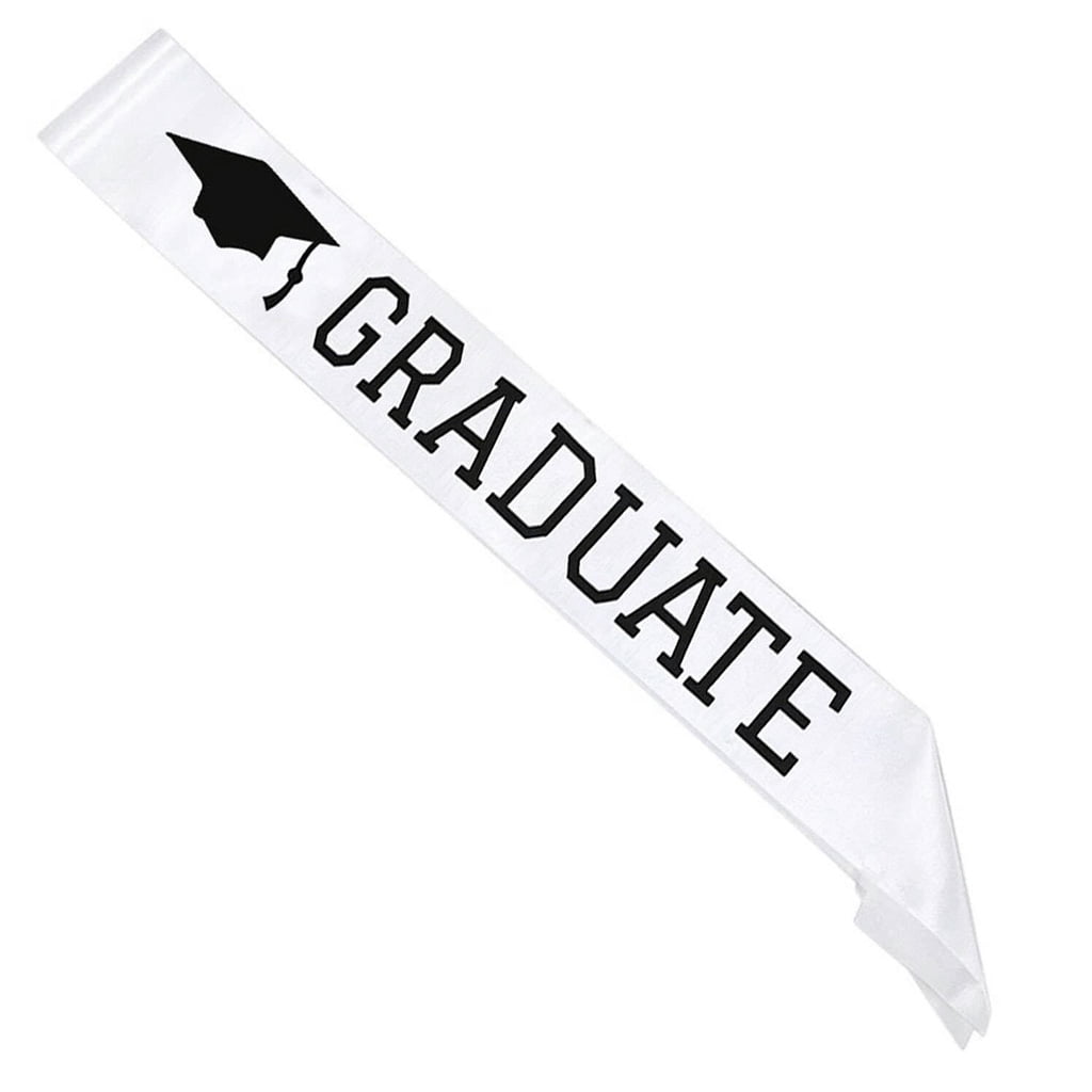 SIEYIO I Graduated Letters Satin Sash Black White Single Sided Print ...