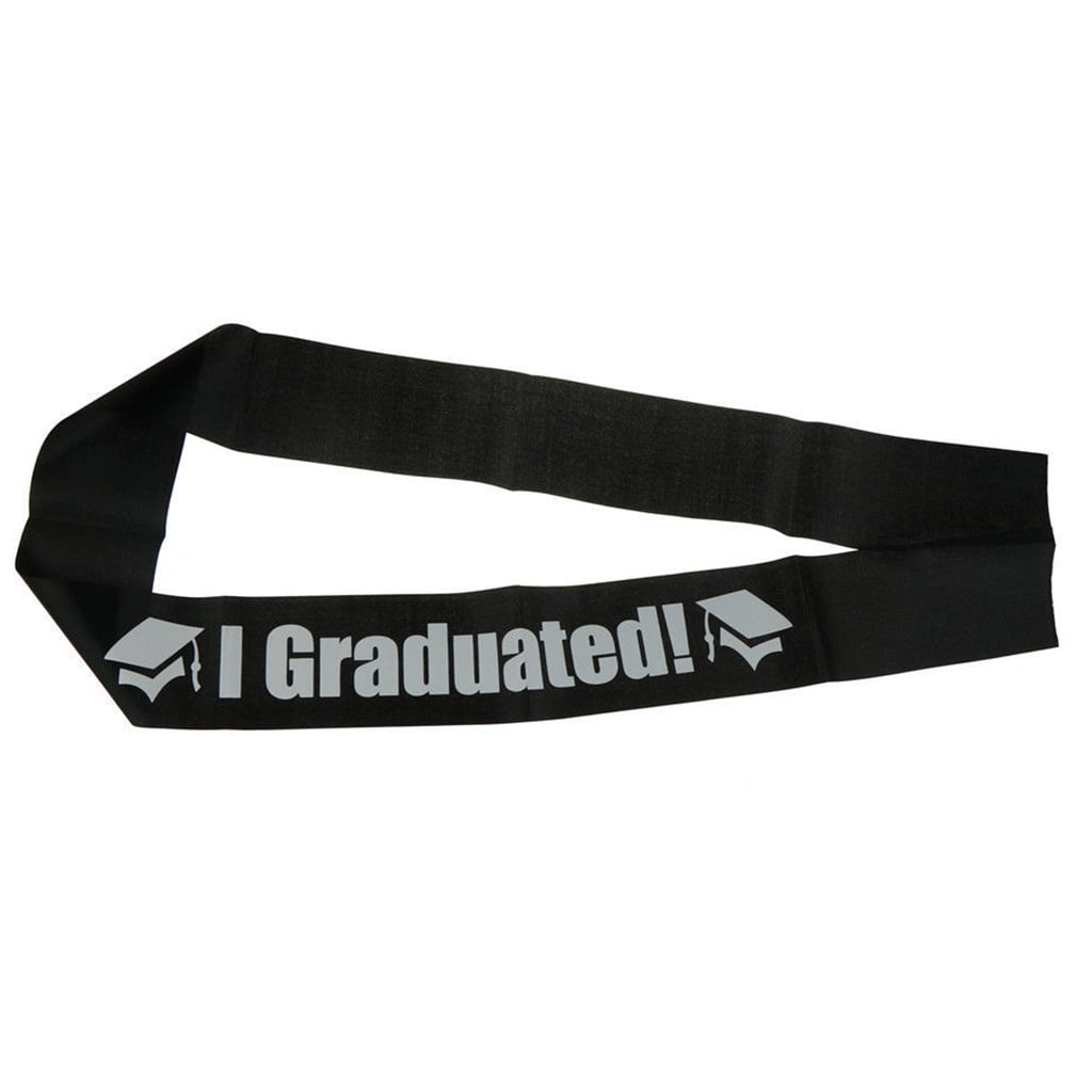 SIEYIO I Graduated Letters Satin Sash Black White Single Sided Print ...