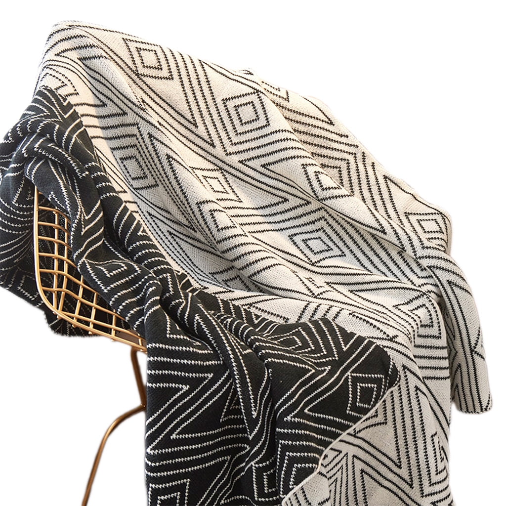 SIEYIO Nordic Style Knitted Warm Throw Blanket Black White Double-Sided ...
