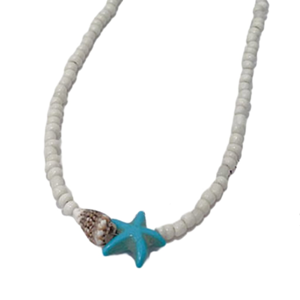 SIEYIO Ocean-Inspired Necklace Seashells & Starfish Beads String Collar ...