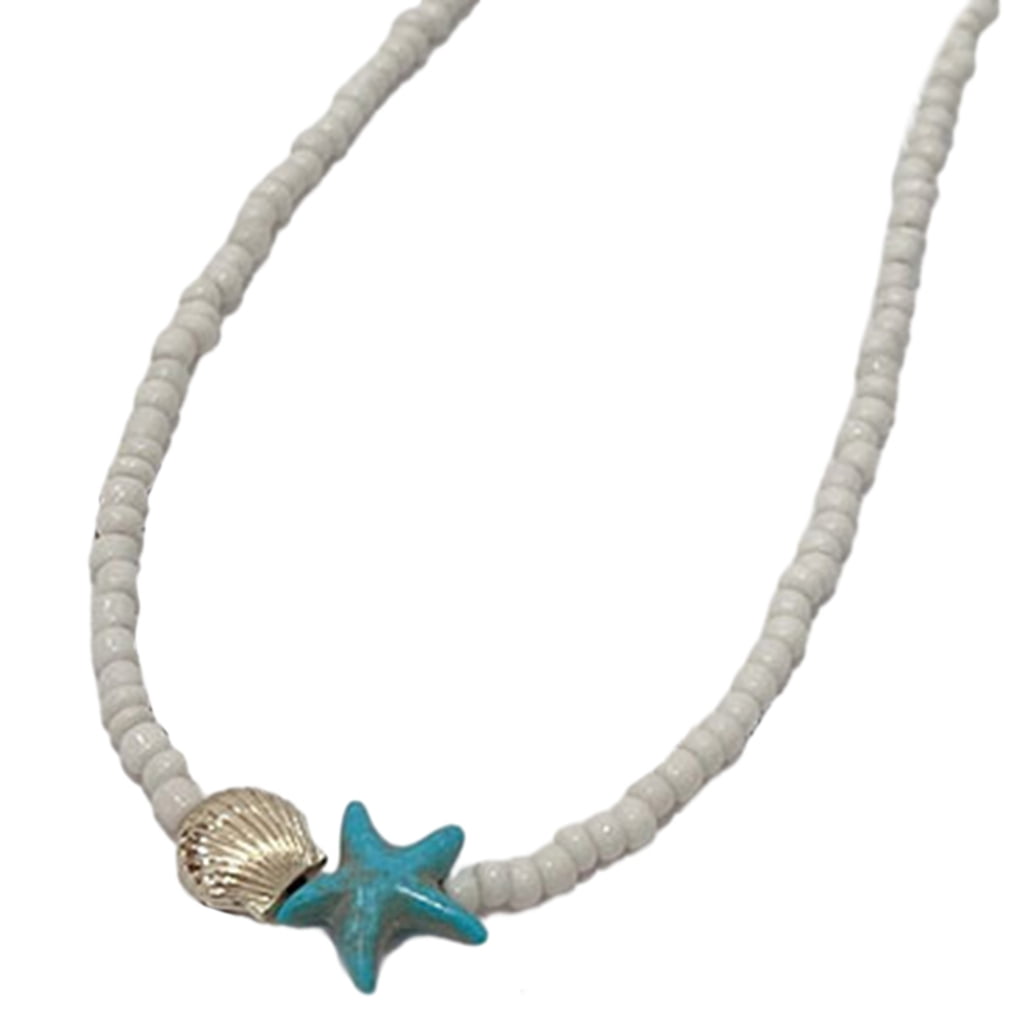 SIEYIO Ocean-Inspired Necklace Seashells & Starfish Beads String Collar ...