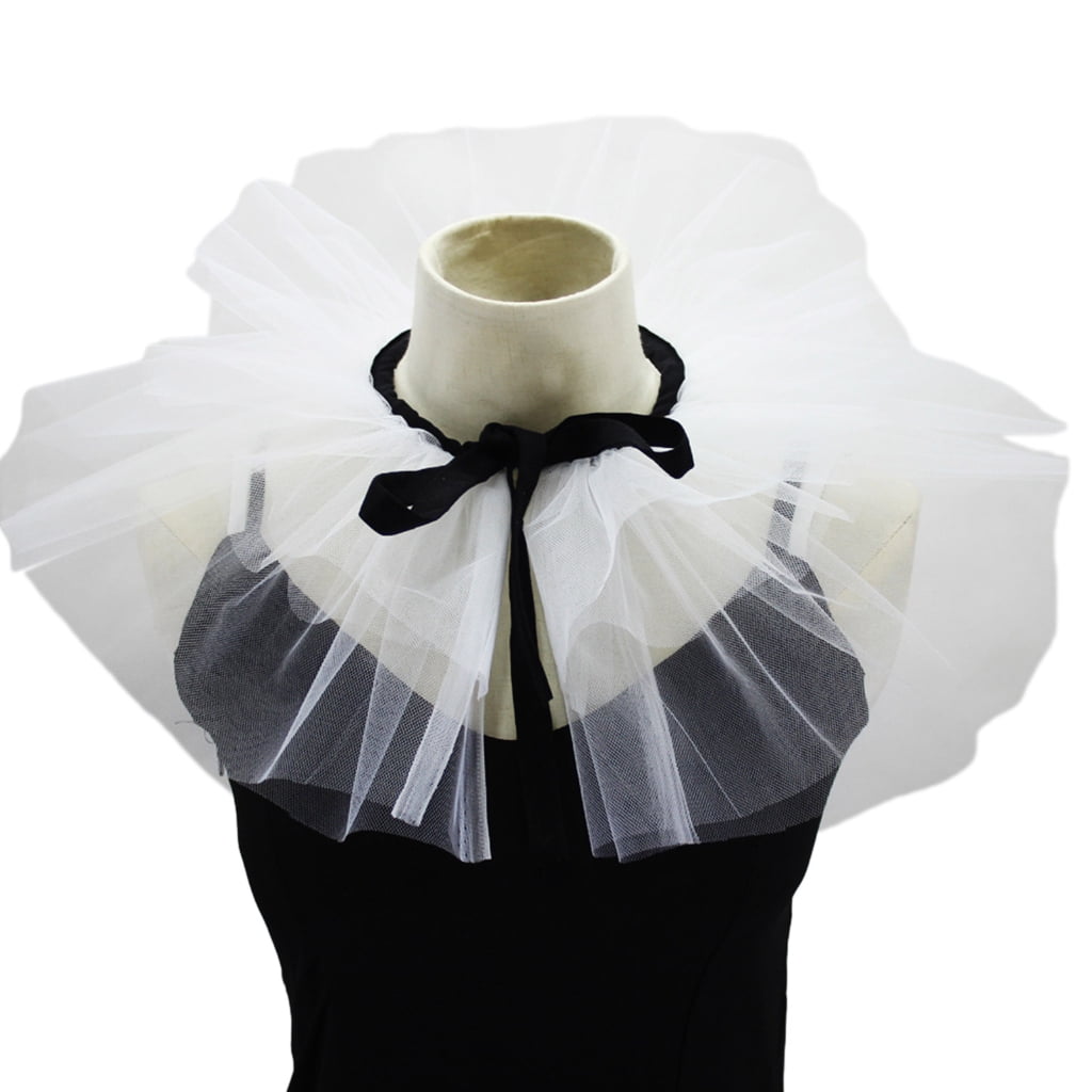 SIEYIO Victorian Ruffled Mesh Faux Collar Shawl Tulle Clown Neck Ruff ...