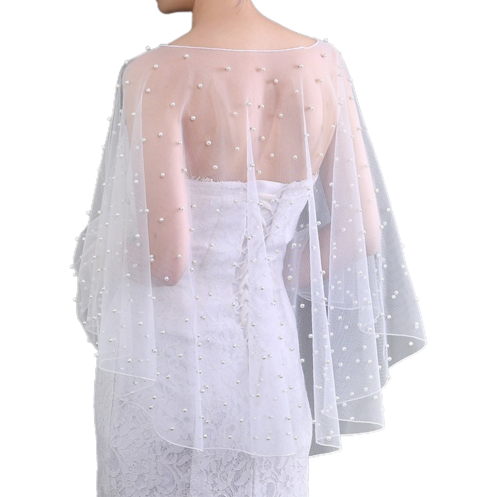 SIEYIO Wedding Lace Bolero Cape Women Pearl Beads Cape Shrugs Wedding ...