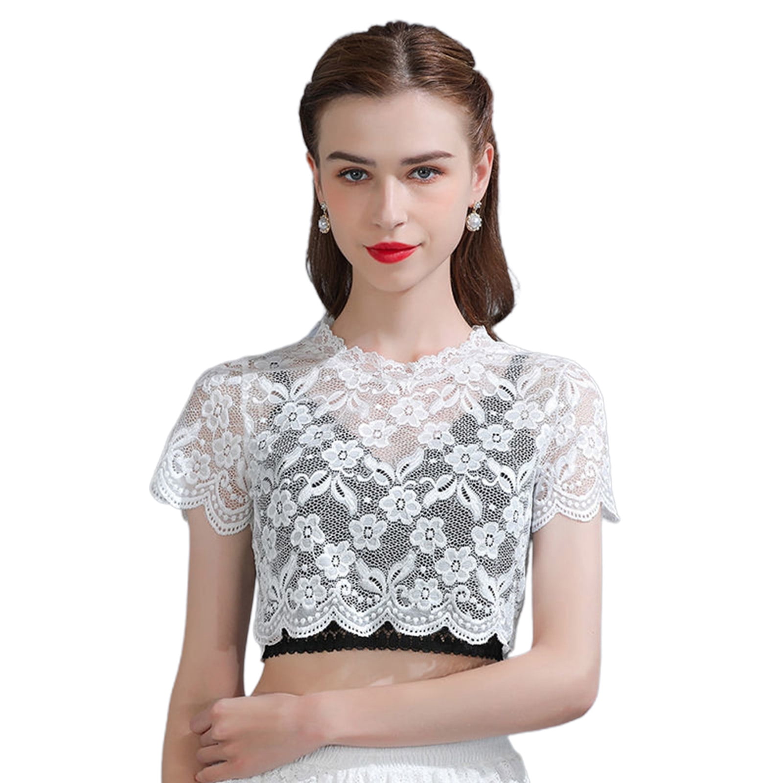 SIEYIO Women Detachable Fake Collar Half Shirt Blouse Crochet Floral ...