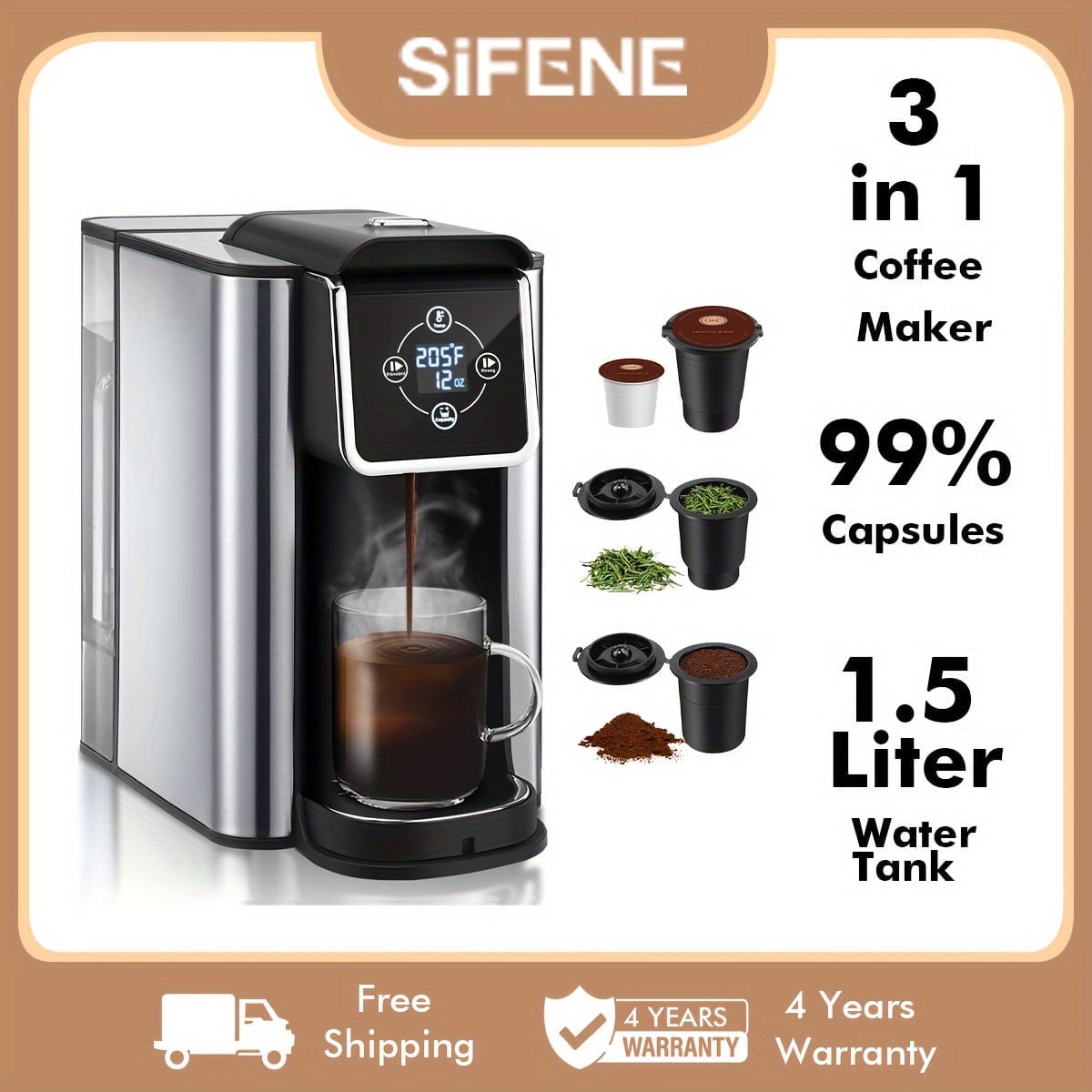 SIFENE 3 in 1 Single Serve Coffee Maker: Coffee Machine Compatible with ...