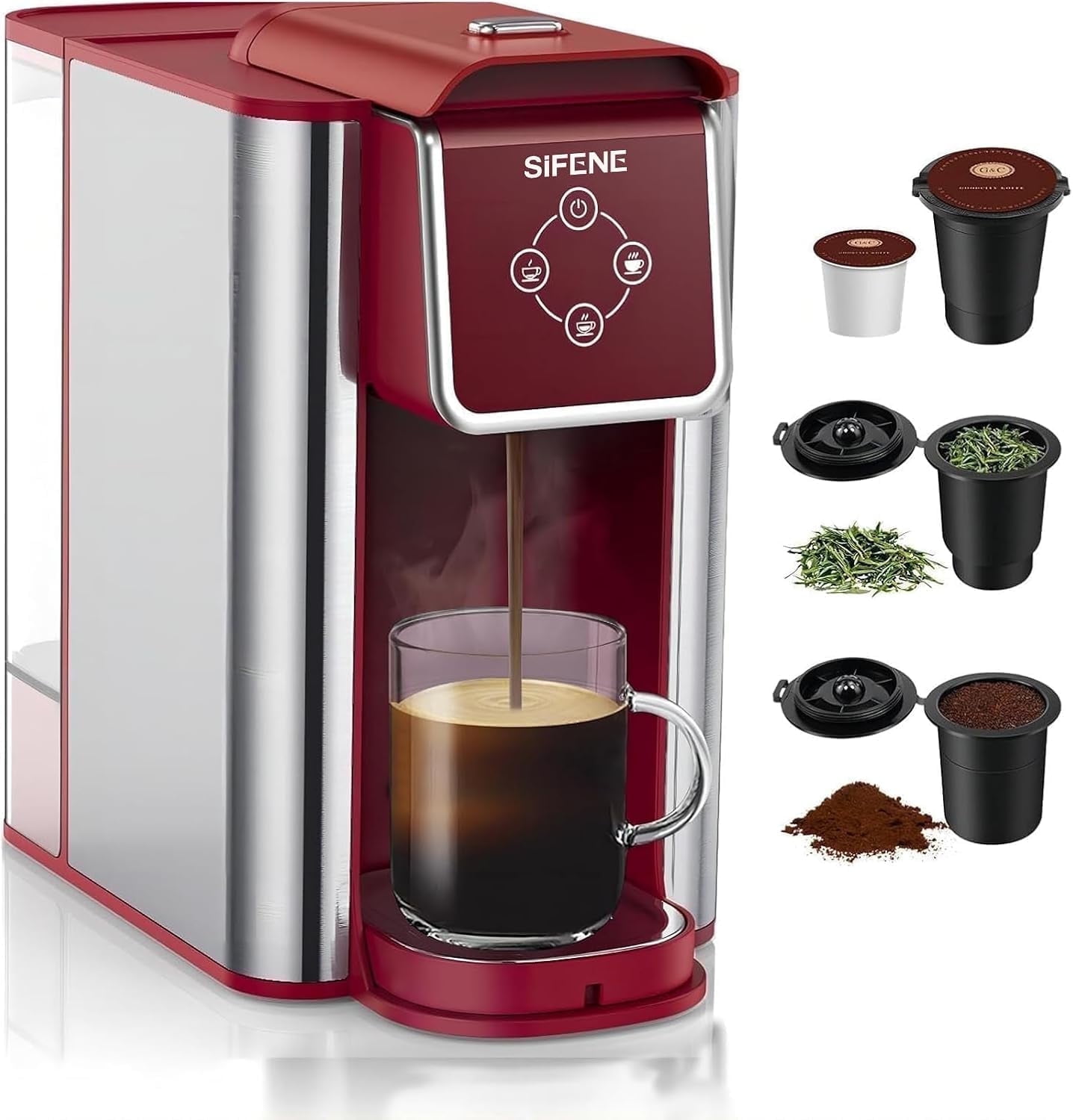 SIFENE 3-in-1 Single Serve Coffee Maker, Brews Ground Coffee, Tea ...