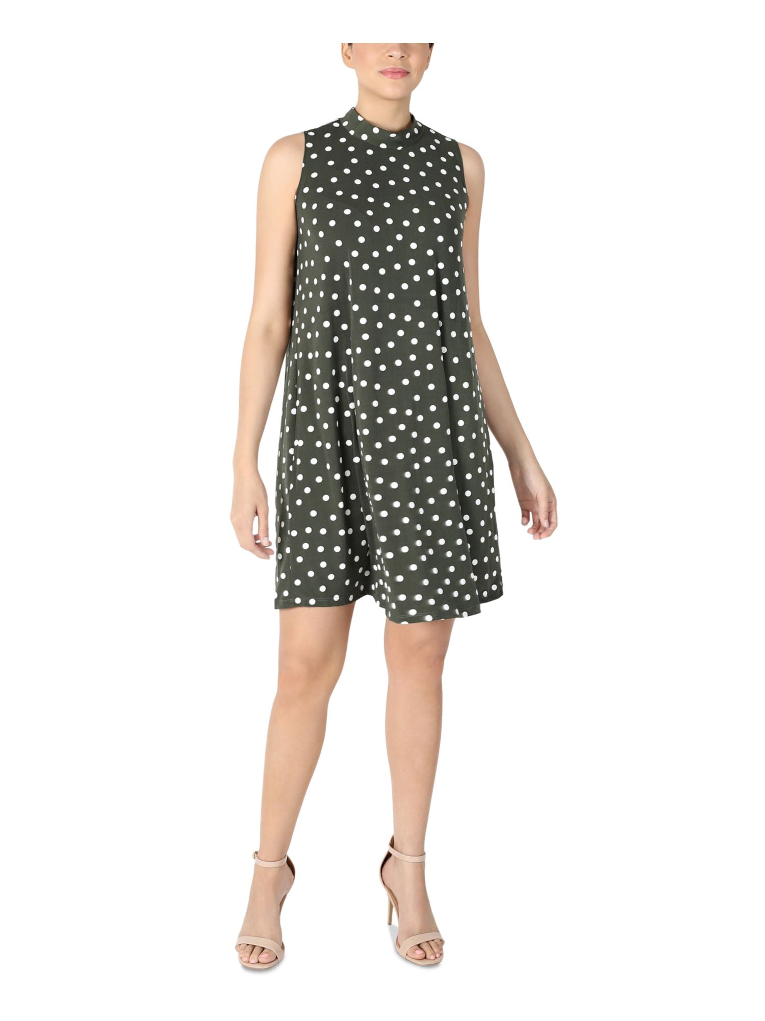 Signature By Robbie Bee Womens Green Stretch Polka Dot Sleeveless Mock