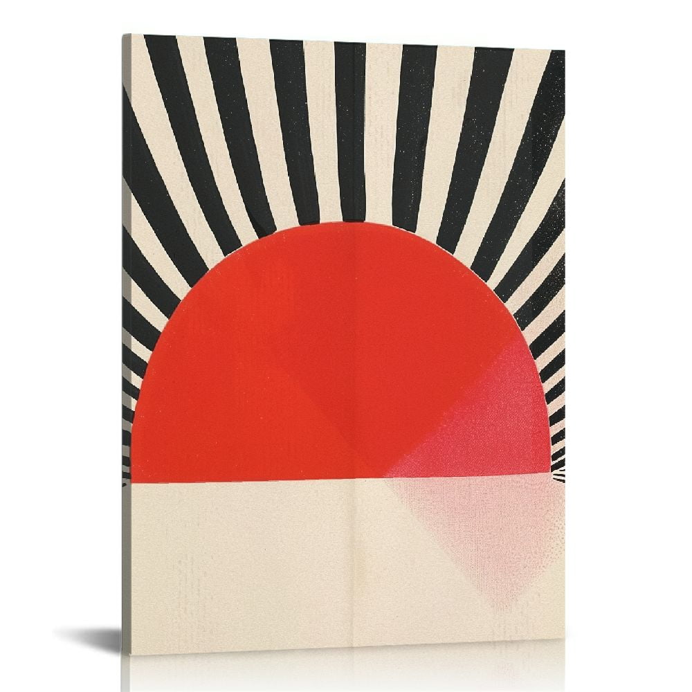 SIGNFORD Framed Canvas Print Wall Art Vibrant Polygon Pattern Red Sun ...