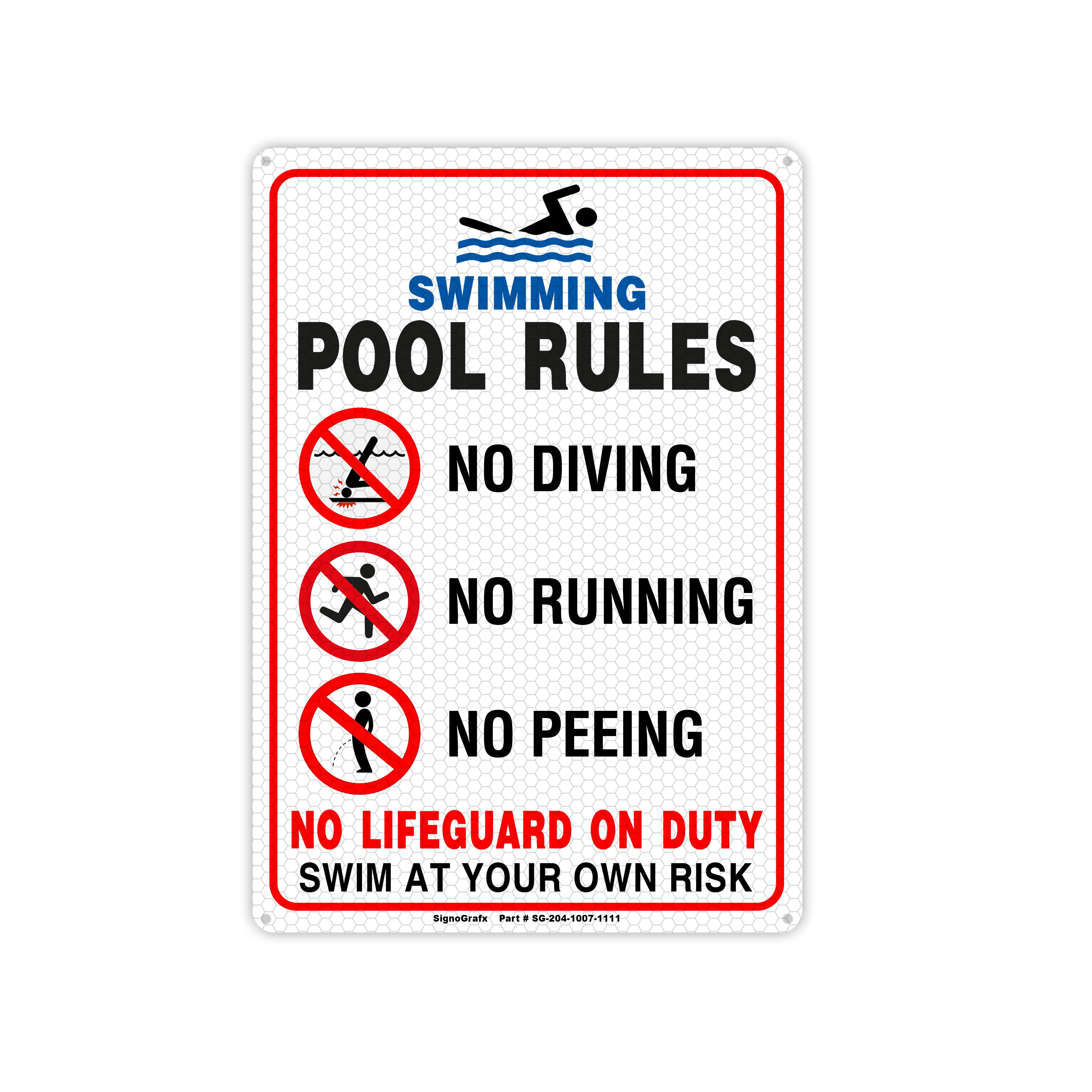 SIGNOGRAFX (2-Pack) 10x7'' Swimming Pool Rules Sign, No Diving/Running ...