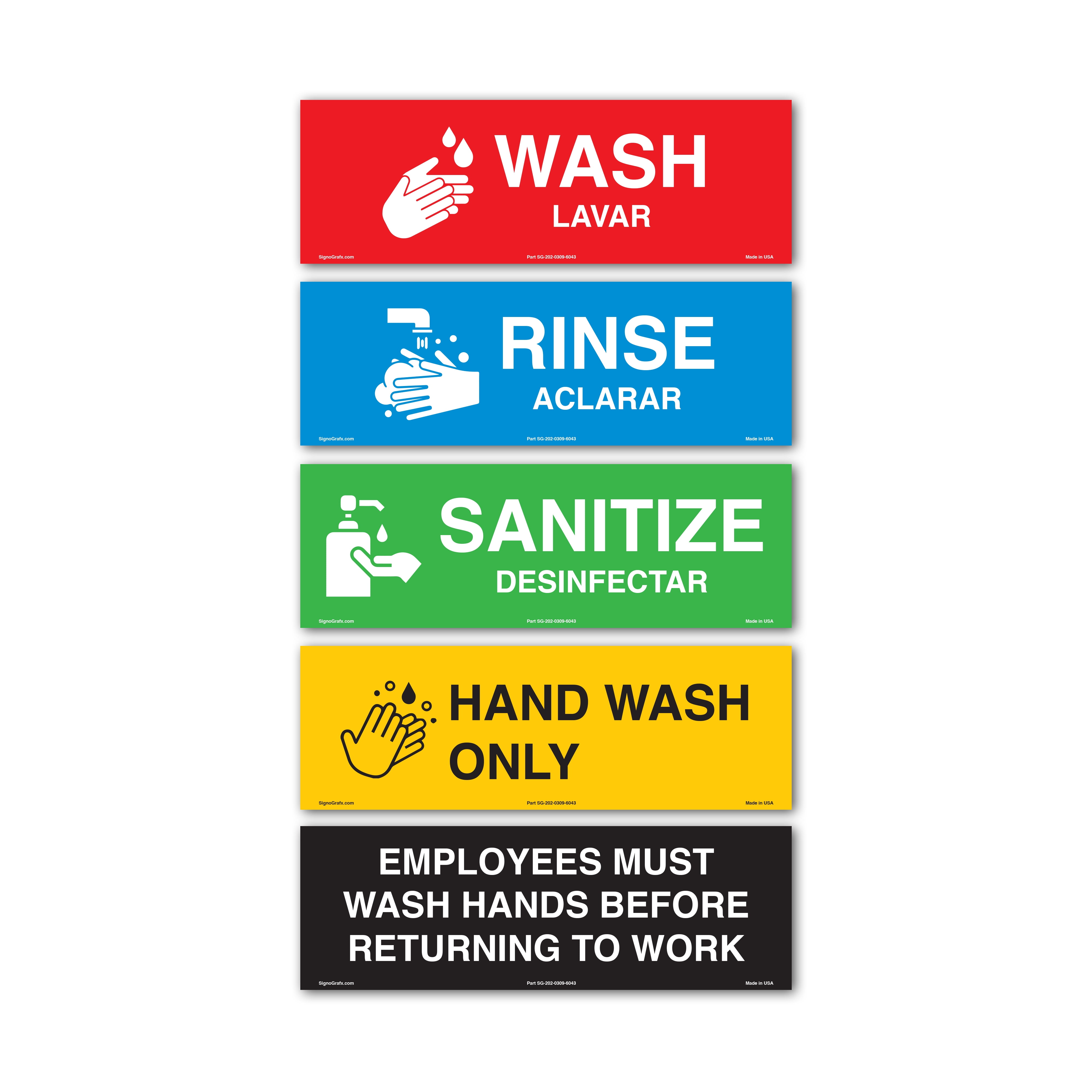 SIGNOGRAFX Wash Rinse Sanitize Sink Labels Sticker Sign, 2 Pack 3x9 ...