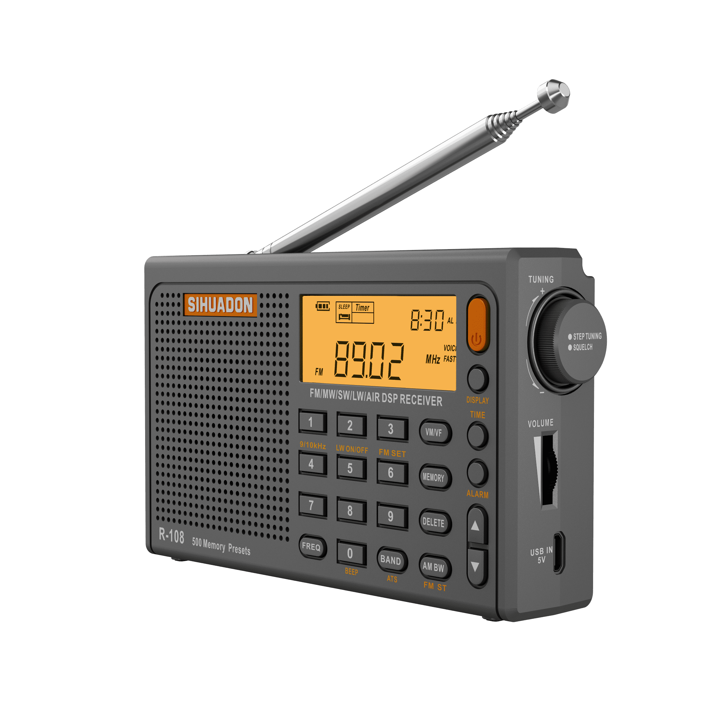 SIHUADON R-108 (Gray) FM Stereo/SW/MW/LW/Airband DSP Portable Digital ...