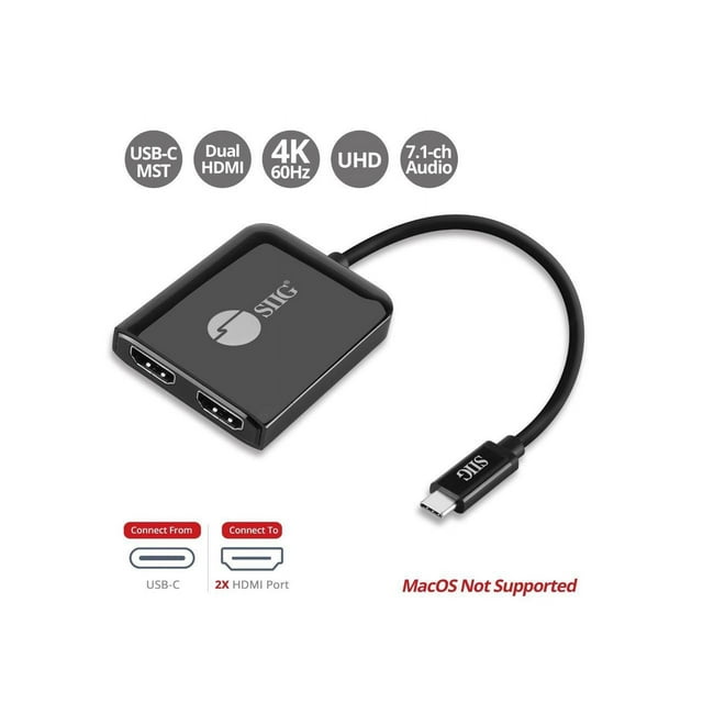 SIIG 1x2 USB-C to HDMI 4K60 MST Hub Splitter CE-DP0T11-S1 - Walmart.com