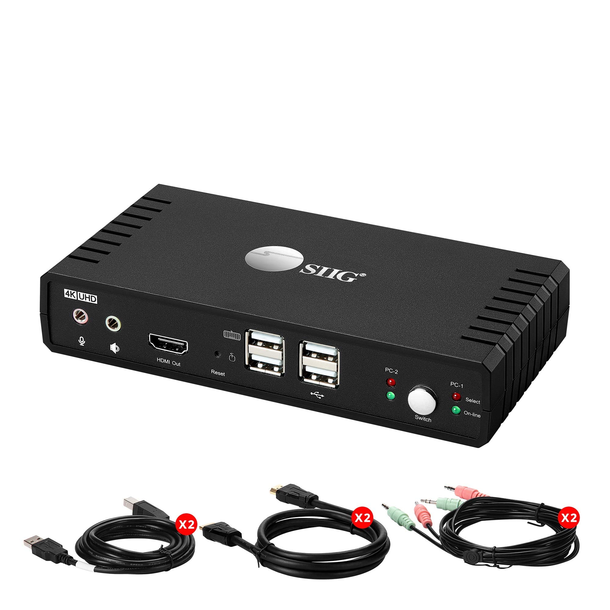 SIIG 4K HDMI 2 Port KVM Switch with Microphone & Audio, HDMI 4K60, HDCP ...