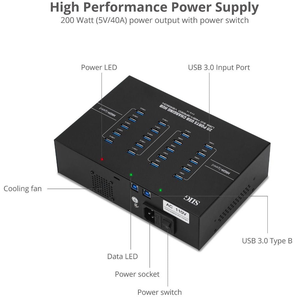 SIIG 20-Port USB 3.0 Hub Black (ID-US0611-S1) - Walmart Business Supplies