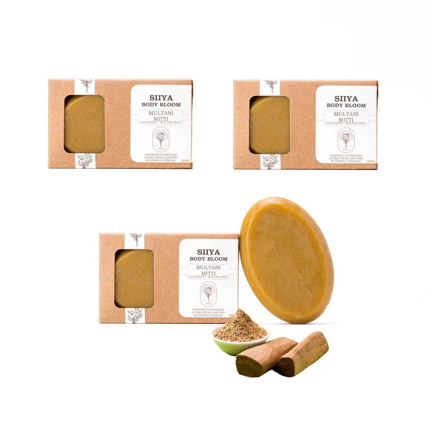 SIIYA BODY BLOOM Multani Mitti Handmade Soap Enriched With Sandalwood For Bright Skin And Face ...