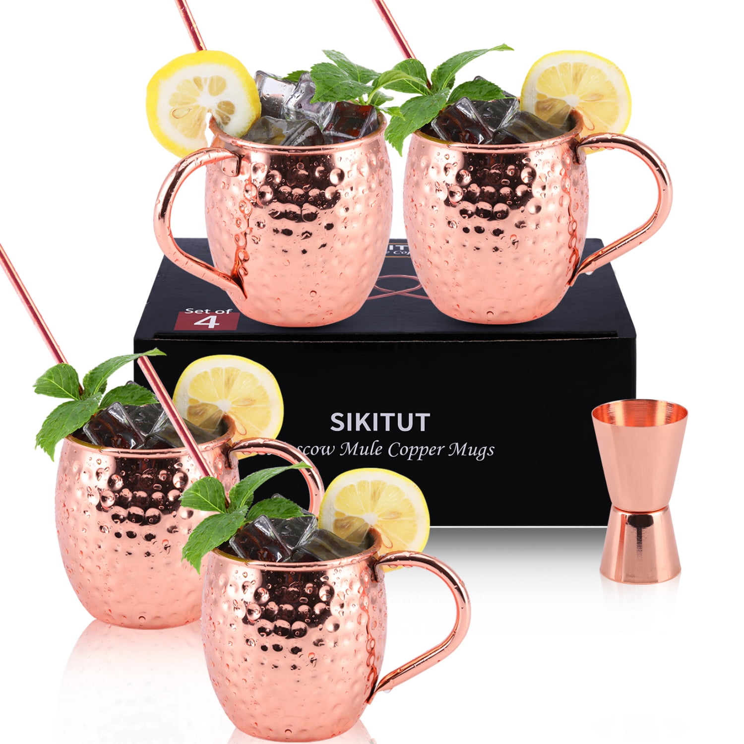 SIKITUT Copper Mugs Set of 4, 18 oz Hammered Copper Moscow Mule Cups ...