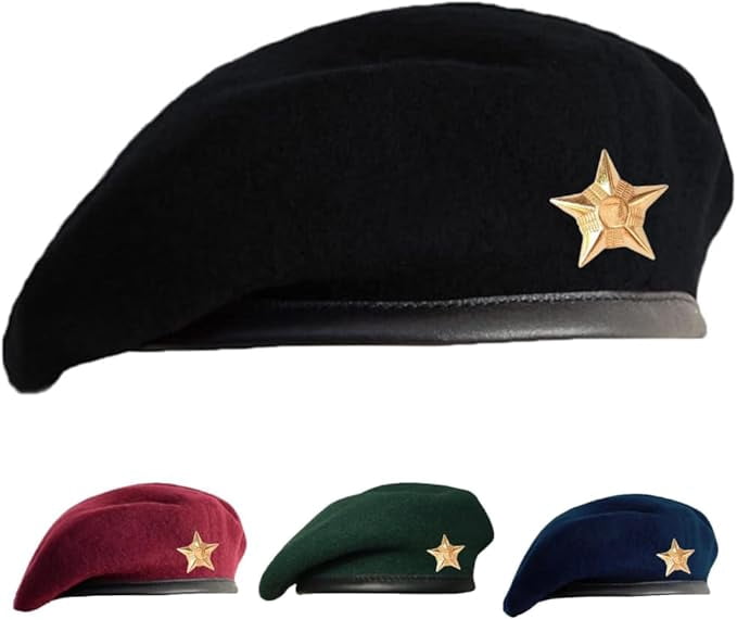 SILAK Traditional Style Cap With Metal Star Badge – Woolen French Beret ...