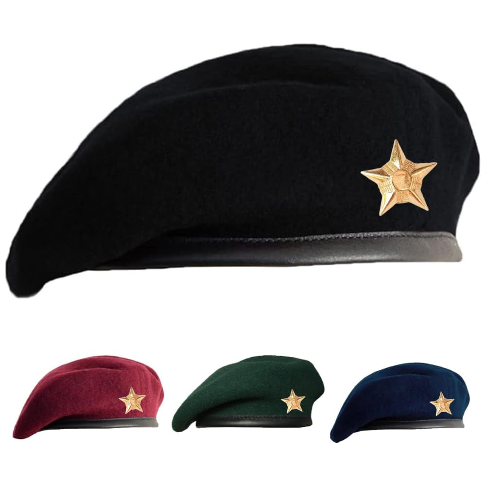 Sivi Traditional Style Cap With Metal Star Badge – Woolen French Beret ...
