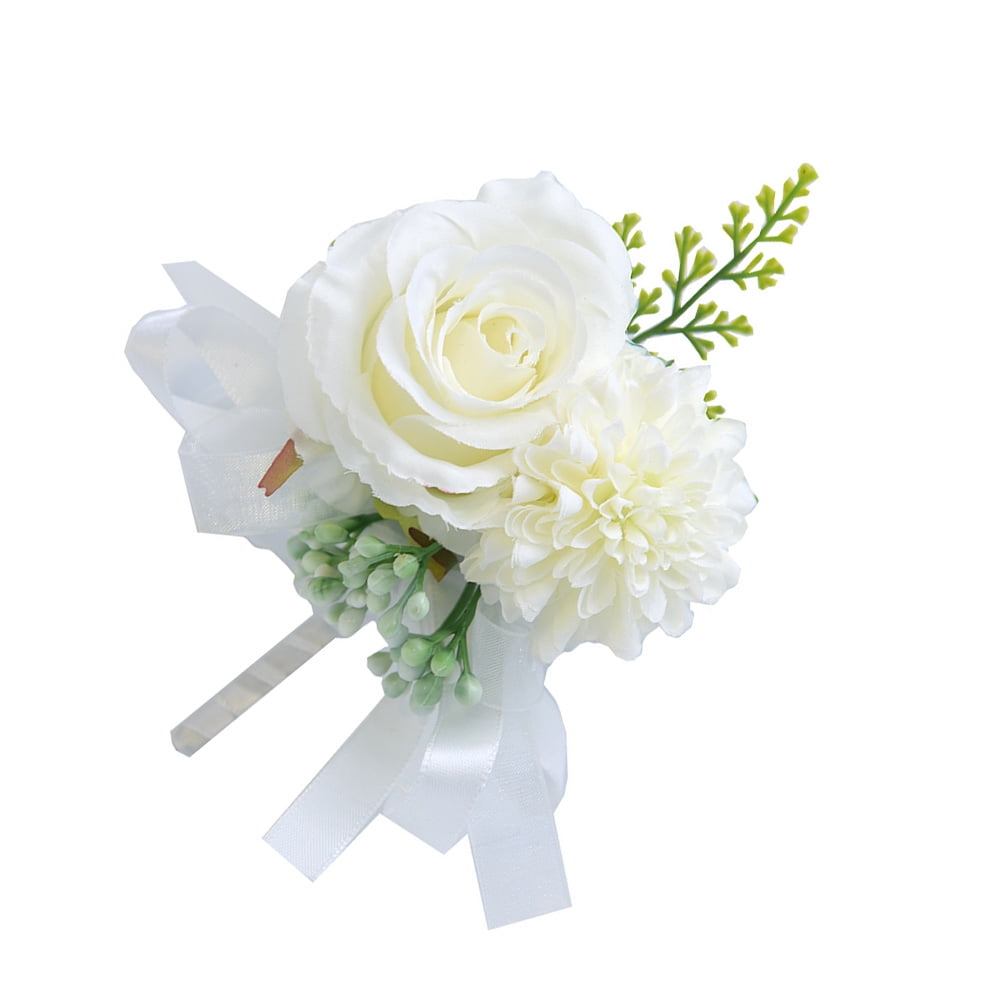 SILENRADAWN 1 Set Corsage Wrist Flowers Set White Silk Flower Shape For ...