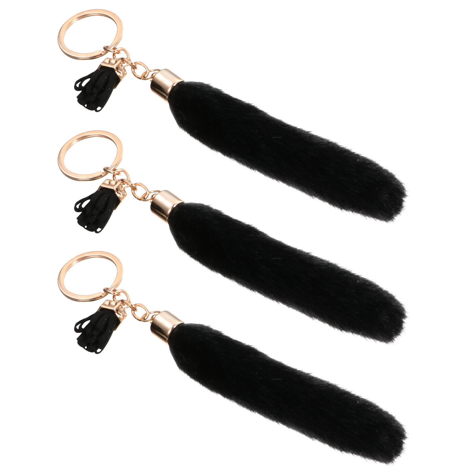 SILENRADAWN 3Pcs Metal Imitated Hair Plush Tassel Shape Keychains For ...