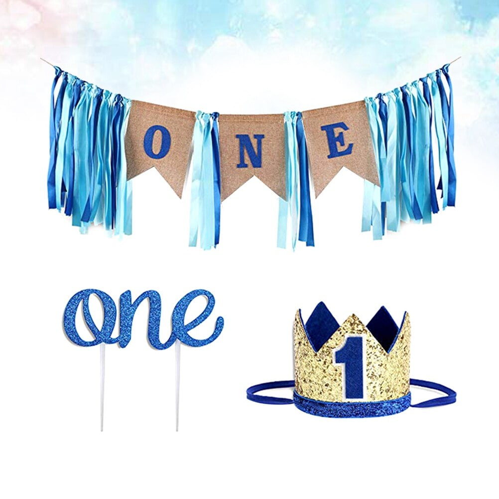 SILENRADAWN Blue Cloth ONE Letter Birthday Banner for Baby Celebration ...