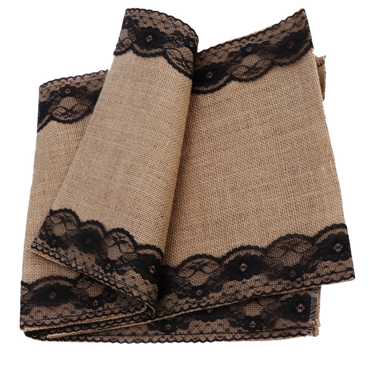 SILENRADAWN Rustic Table Runner Linen with Lace Edging Black 1Set ...