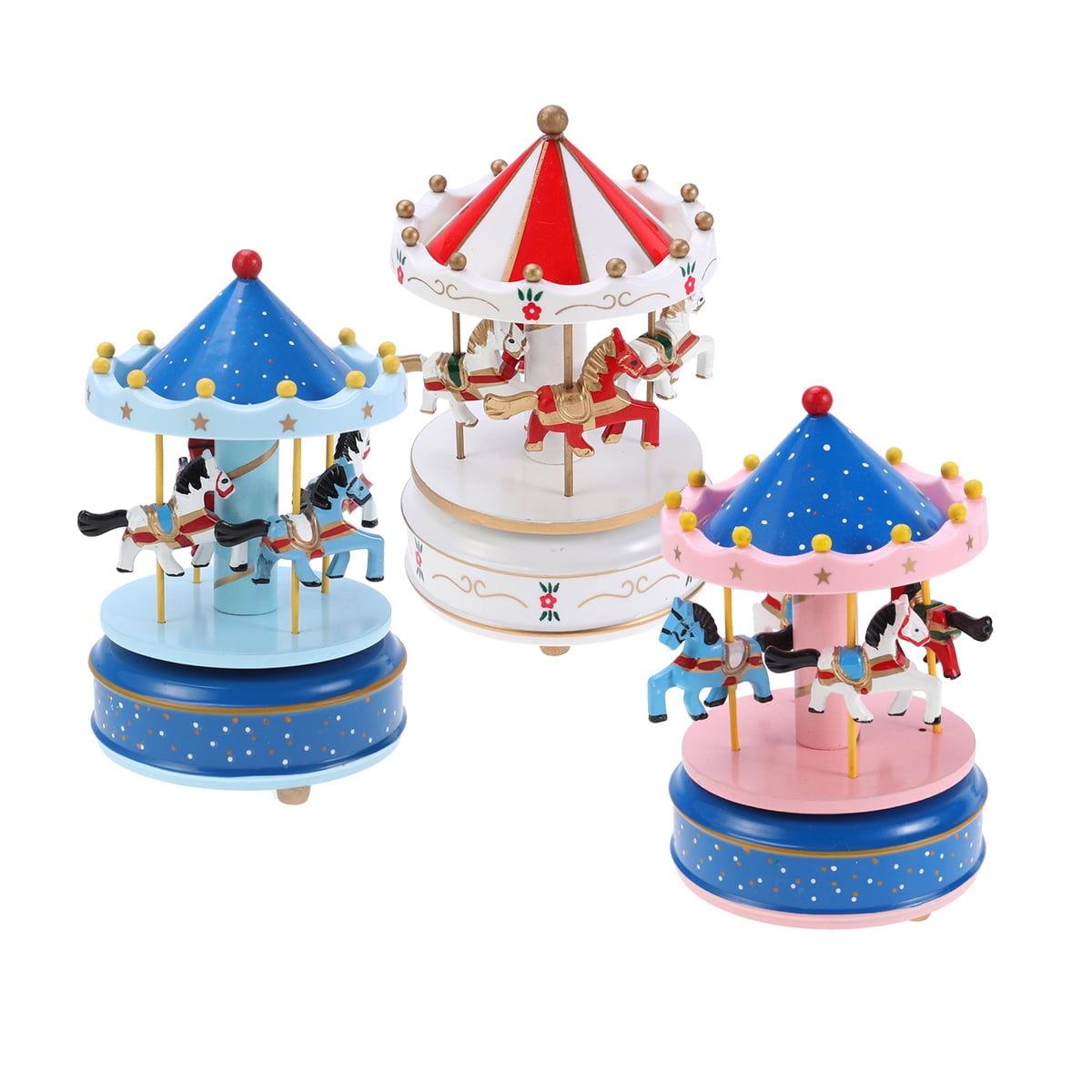 SILENRADAWN Wooden Carousel Music Box Color Horse Figurines for Musical ...