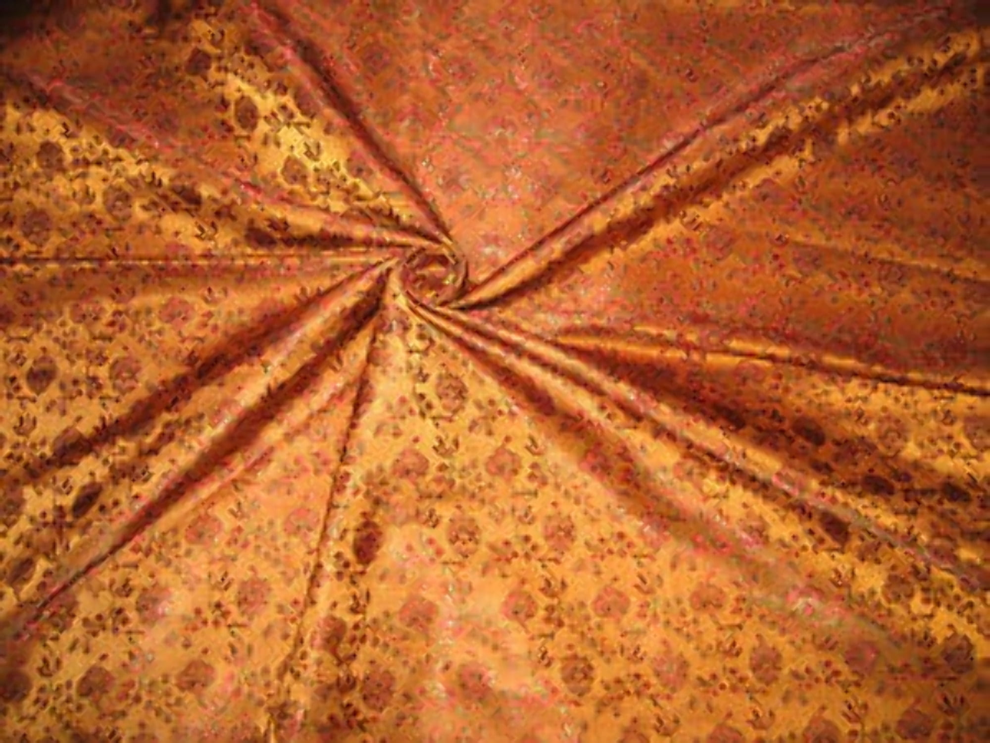 SILK BROCADE FABRIC Bronze/Copper,Green amp; Red - Walmart.com