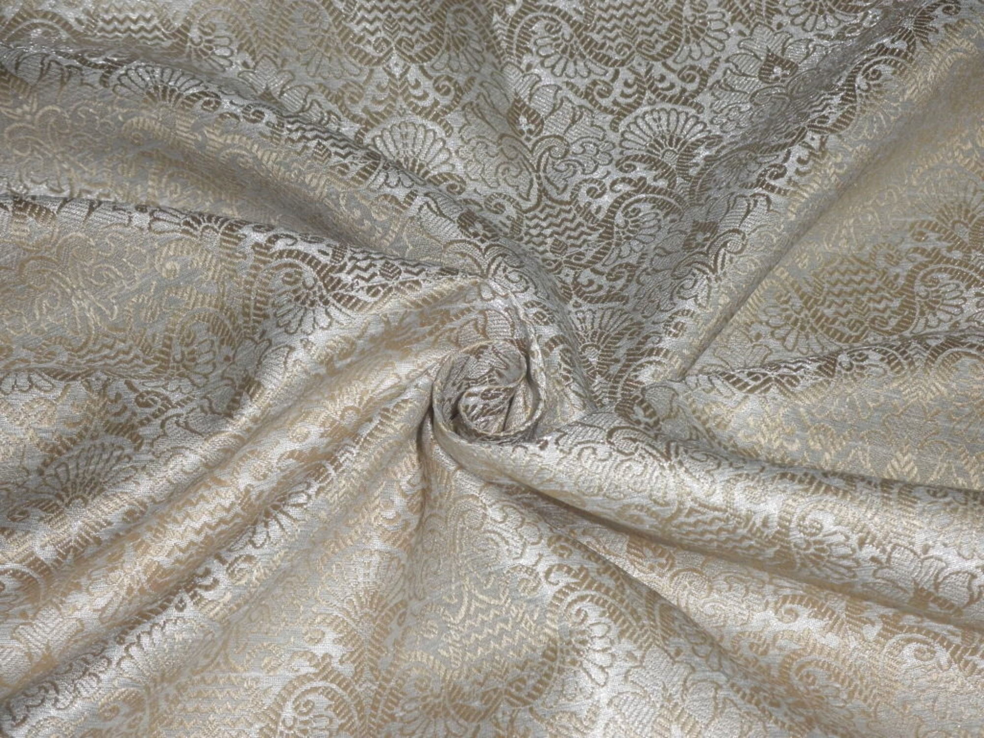 SILK BROCADE FABRIC IVORY,Silver Metallic Light GOLD COLOUR 44" wide ...