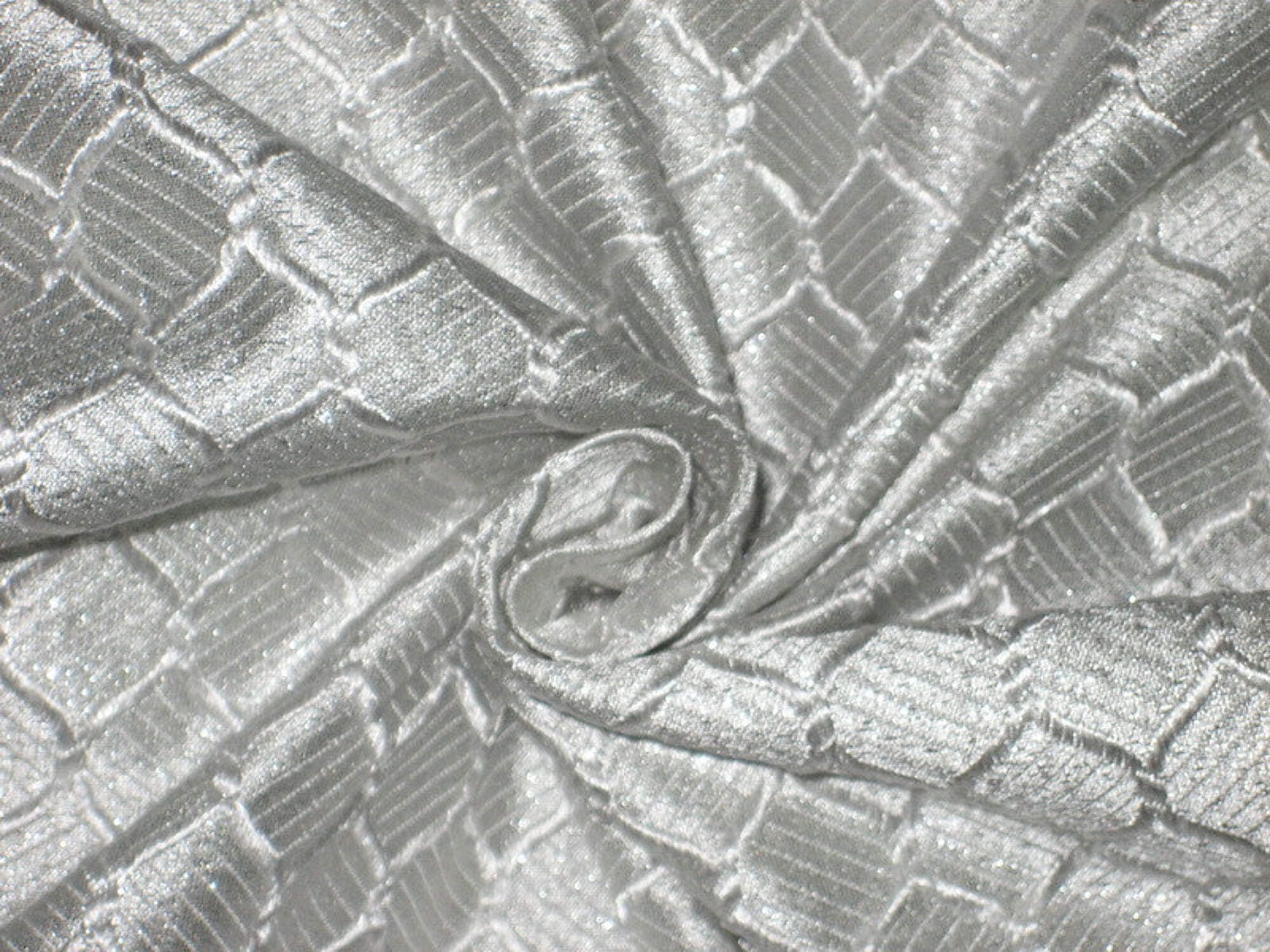 SILK BROCADE FABRIC Ivory amp; Metallic Silver color 44" wide BRO138[5 ...