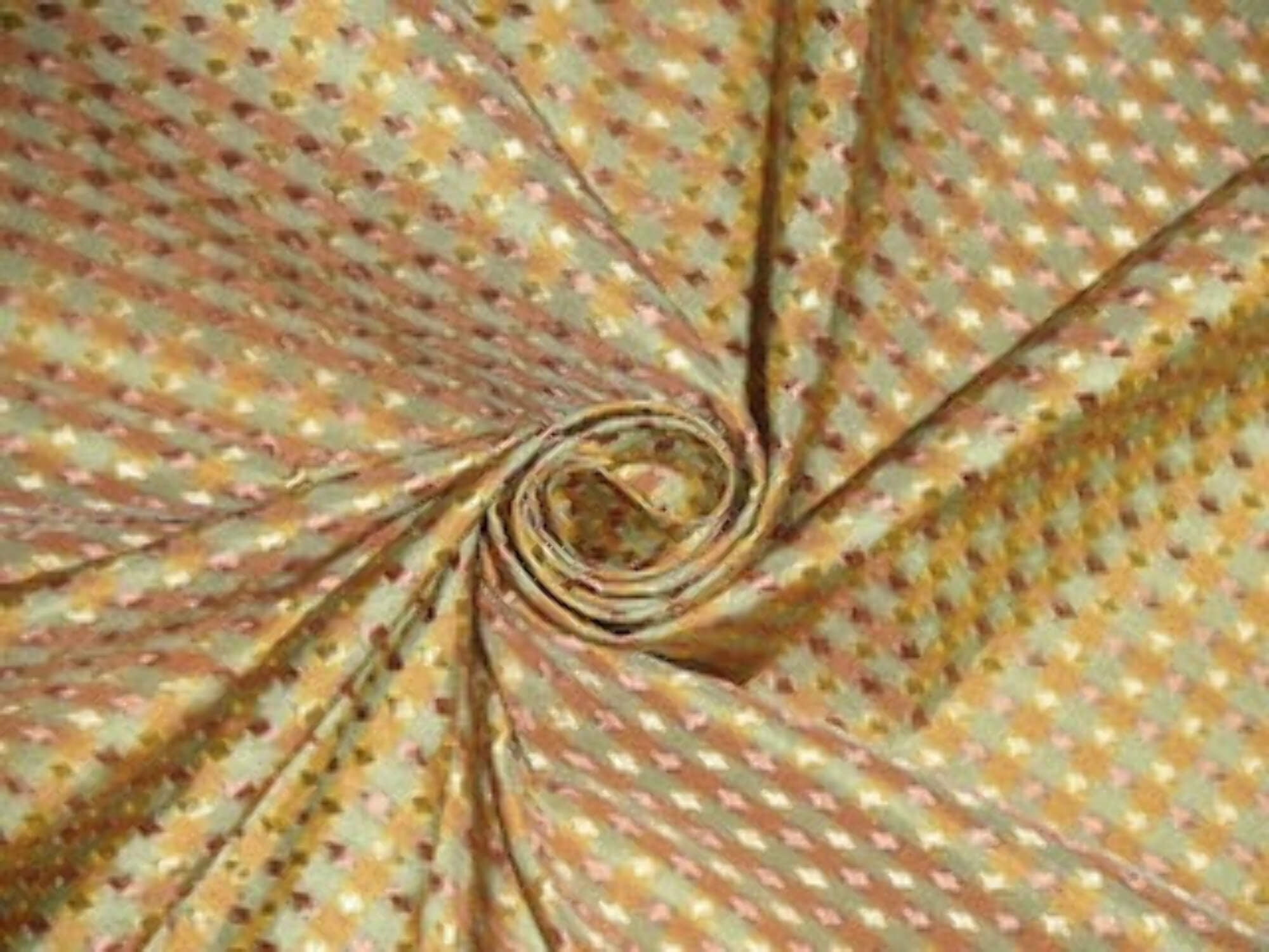 SILK TAFFETA FABRIC Pastel Green,Gold amp; Salmon color plaids with ...
