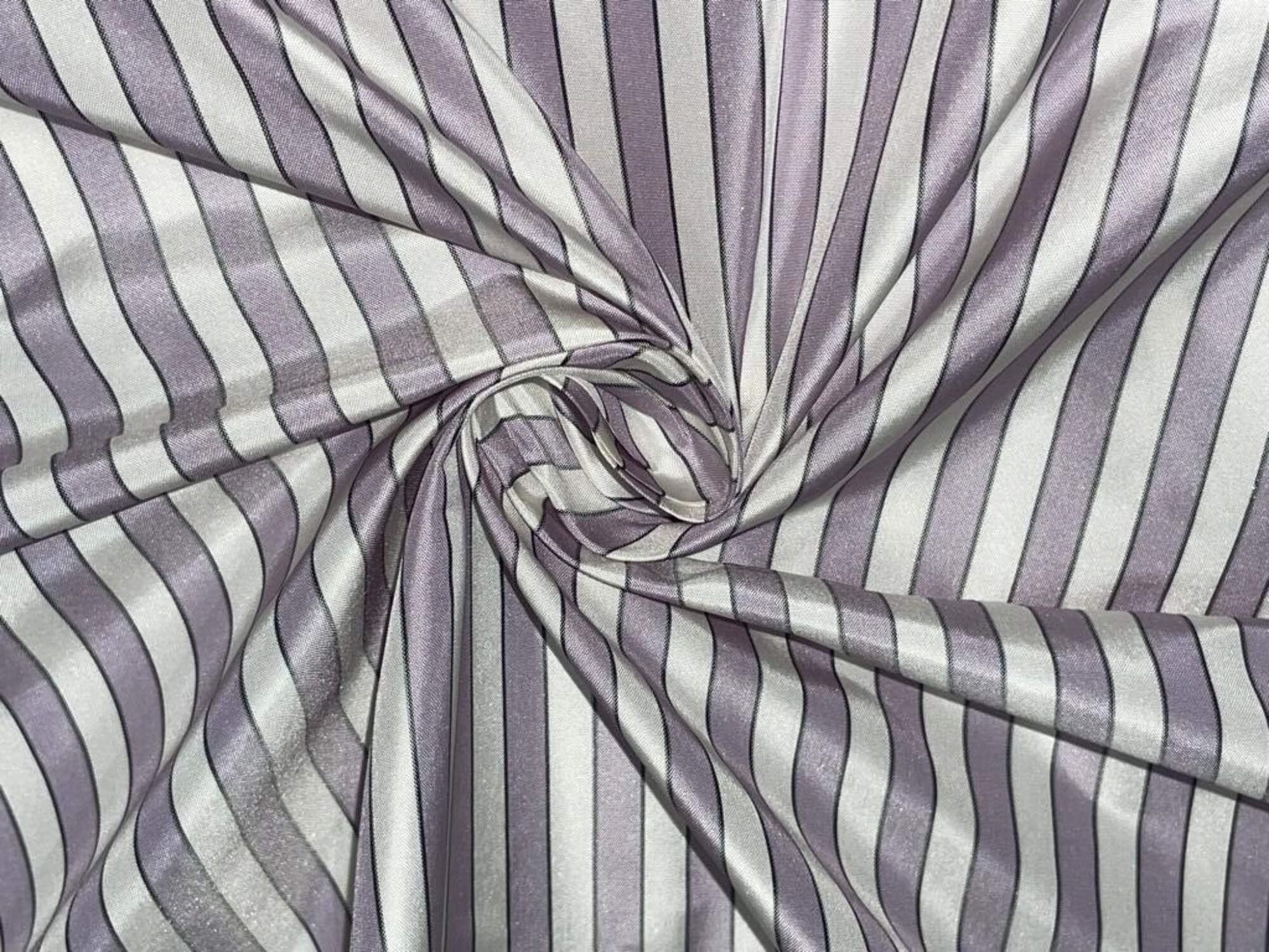 SILK TAFFETA Fabric Light Lilac,Ivory amp; Black color STRIPES 54" wide ...