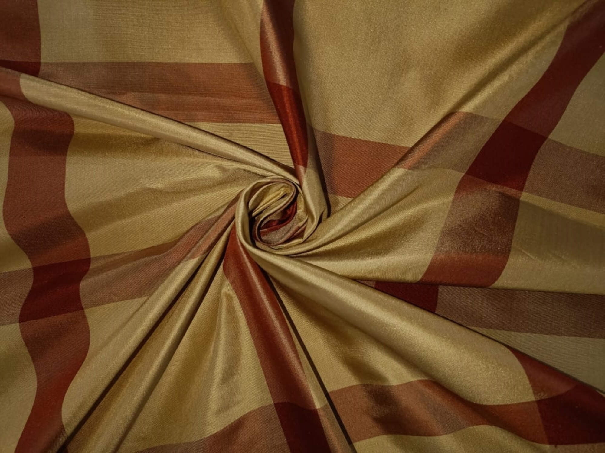 SILK TAFFETA fabric GOLD AND RUST plaid drapery fabric~54quot; wide ...