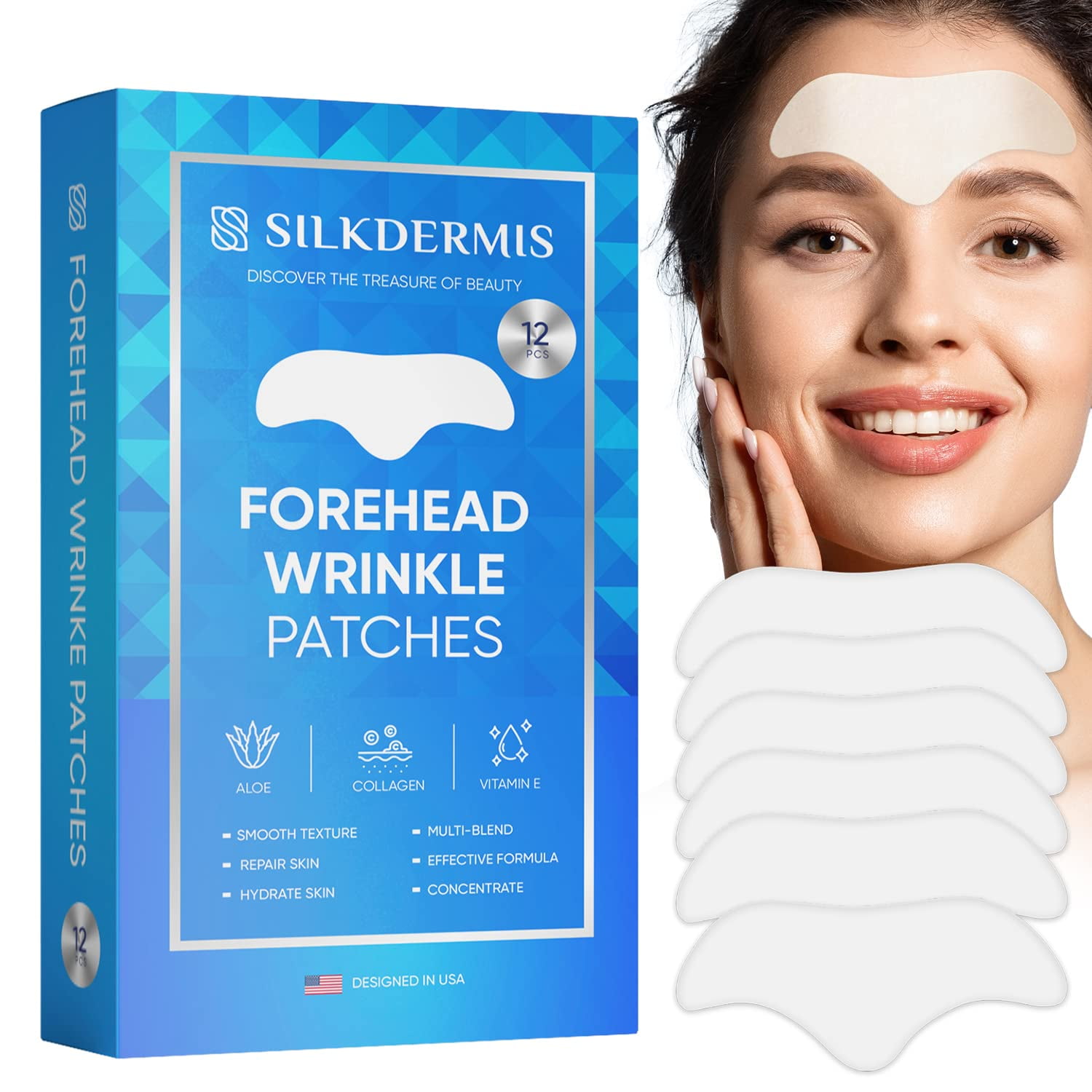 SILKDERMIS Forehead Wrinkle Patches MSF2 12Pcs with Aloe, Collagen ...
