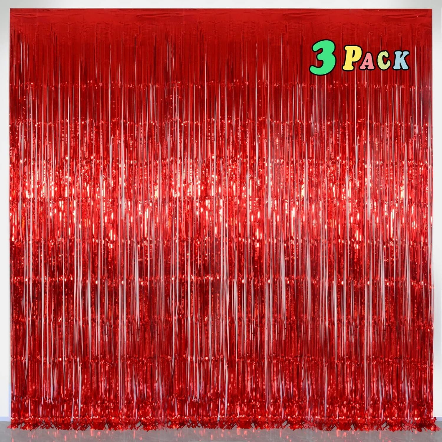 SILOON 3Pcs Red Streamers, Red Photo Booth Backdrop Metallic Streamers ...