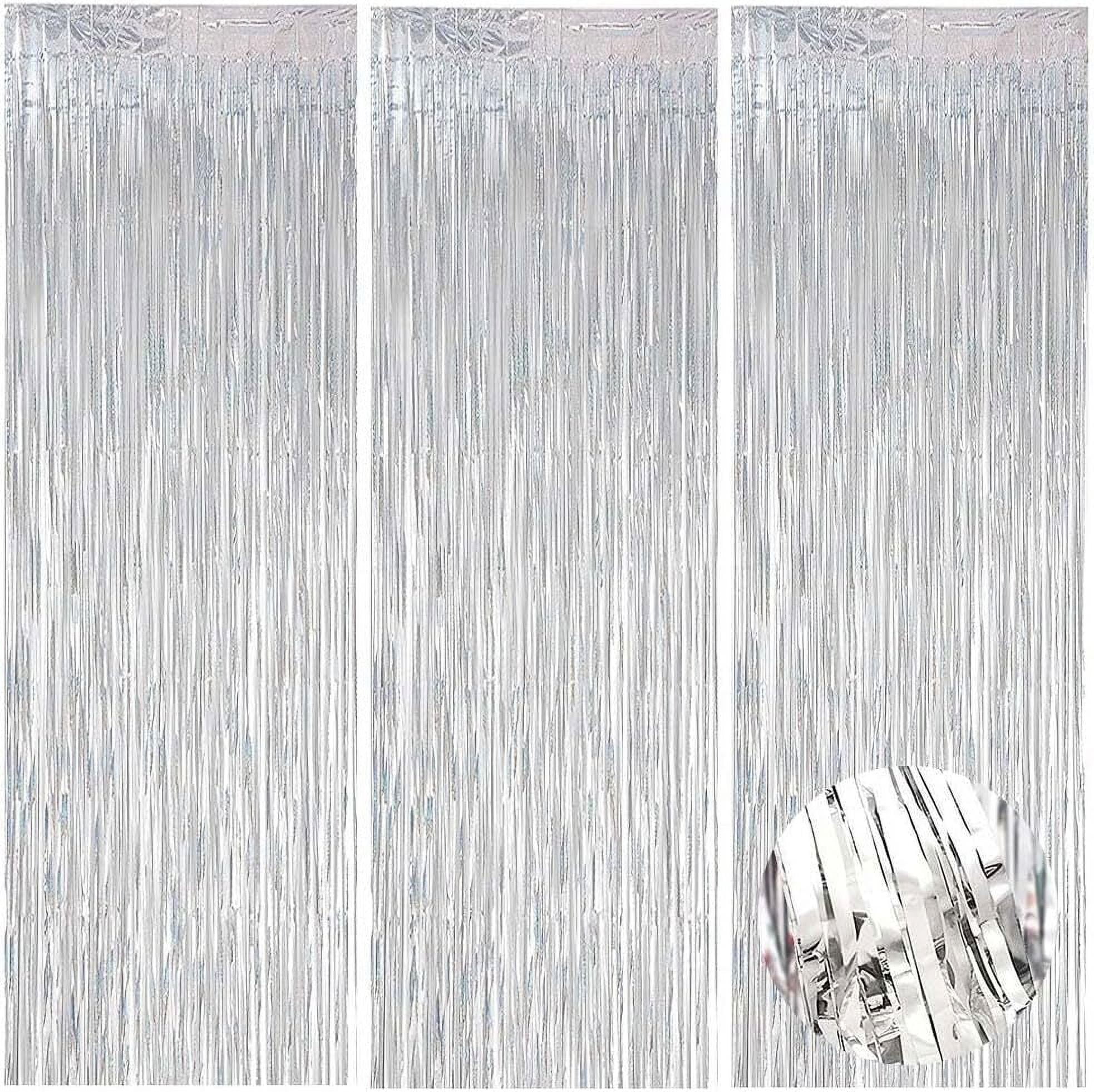 SILOON 3Pcs Silver Metallic Tinsel Foil Fringe Curtains, 3.3ft x 6.6ft ...