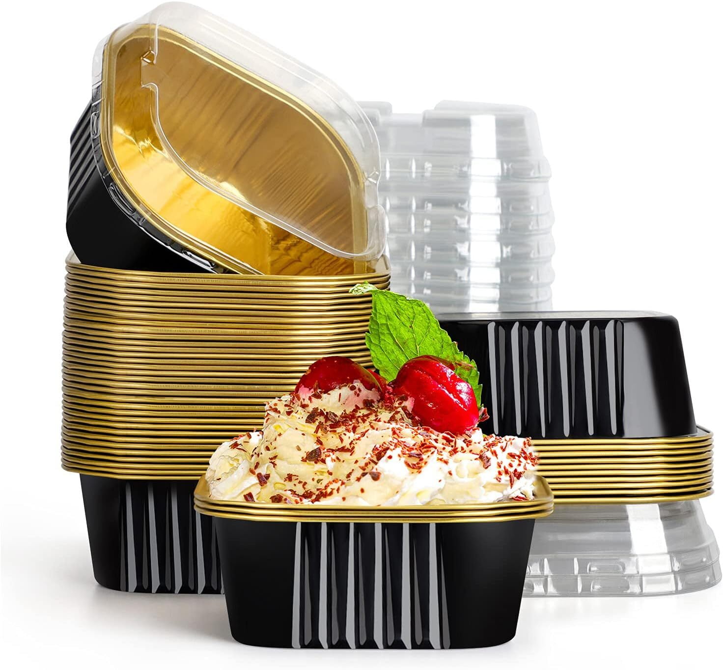 SILOON Square Dessert Cups with lids, 5oz 50pcs Disposable Muffin ...