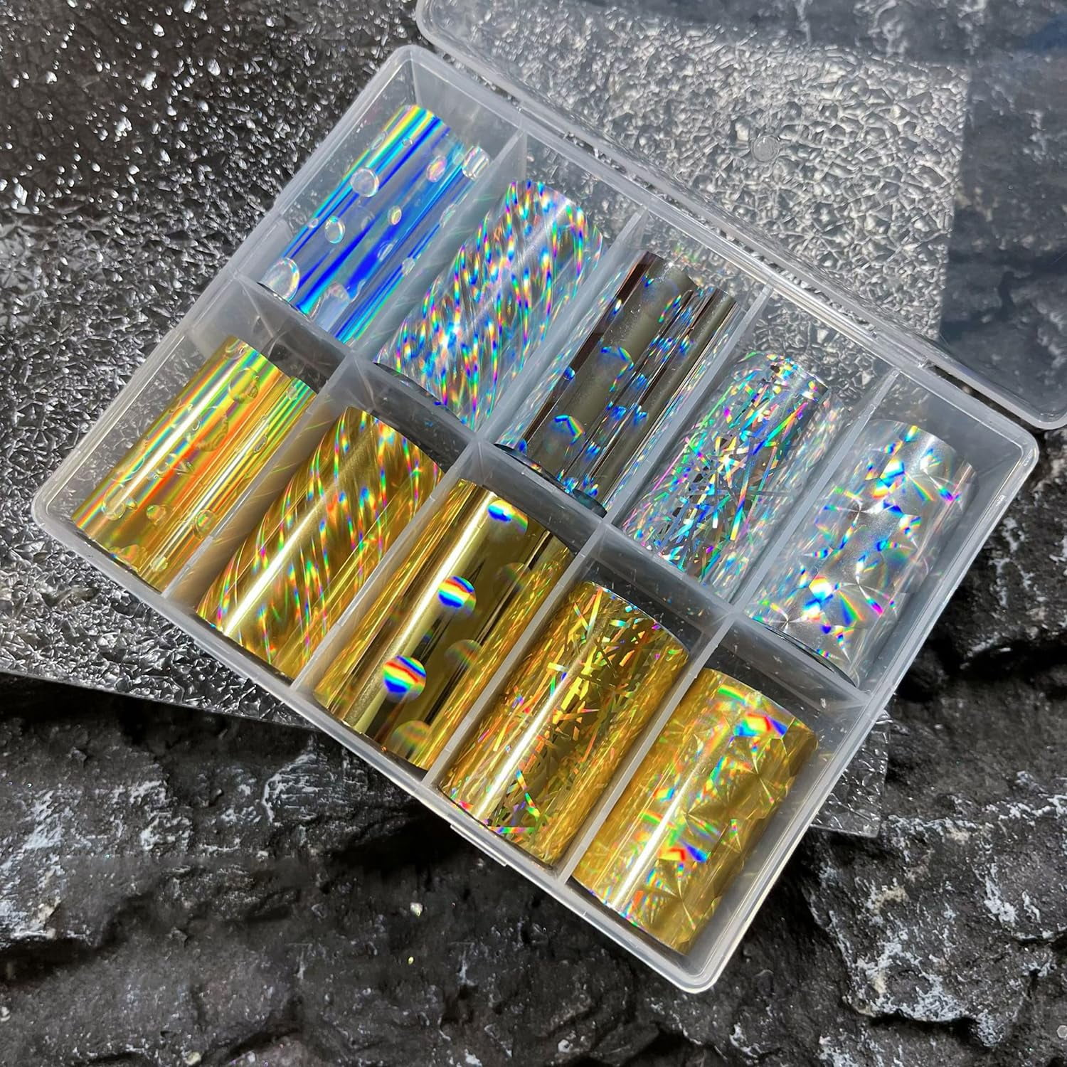 SILPECWEE 10 Rolls Aurora Metallic Nail Foil Gold Silver Nail Transfer ...