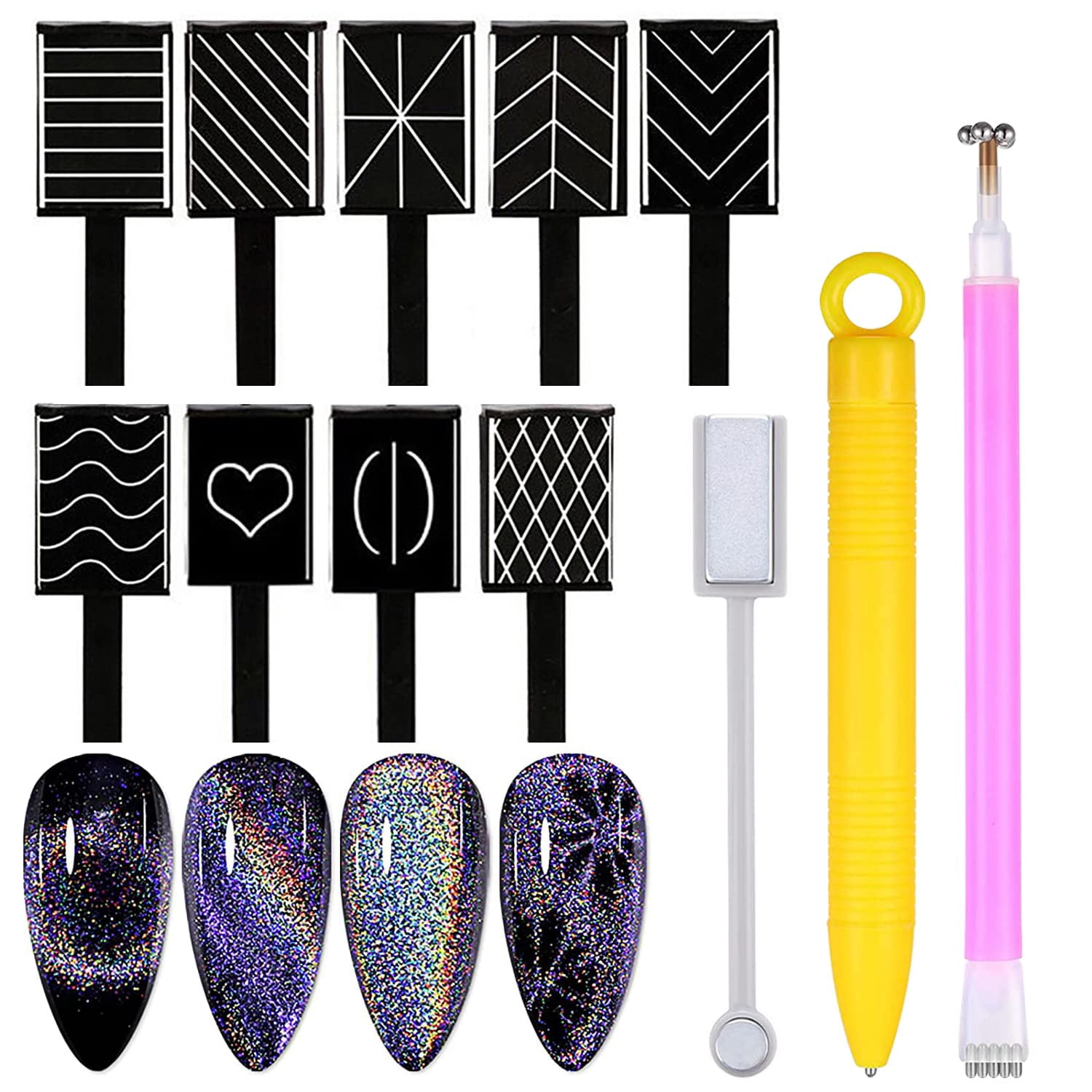 SILPECWEE 12Pcs Nail Magnet TMA2 Tools Cat Eye Magnet for Nails Magnetic Nail Polish Pen 3d Nail ...