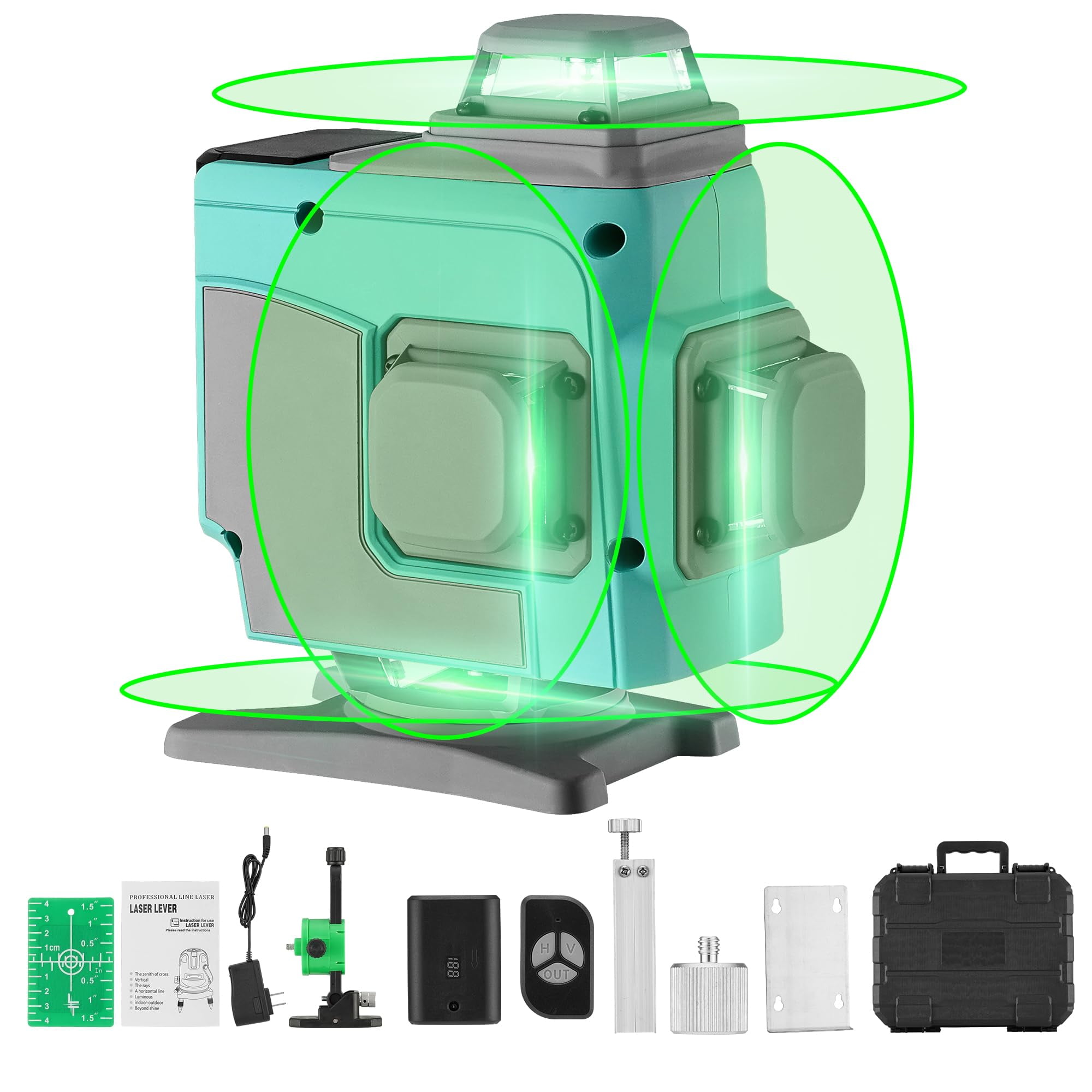 SILVEL 4x360°Laser Level, 4D 16 Lines Green Laser Level Self-leveling Tool, 360 Horizontal ...